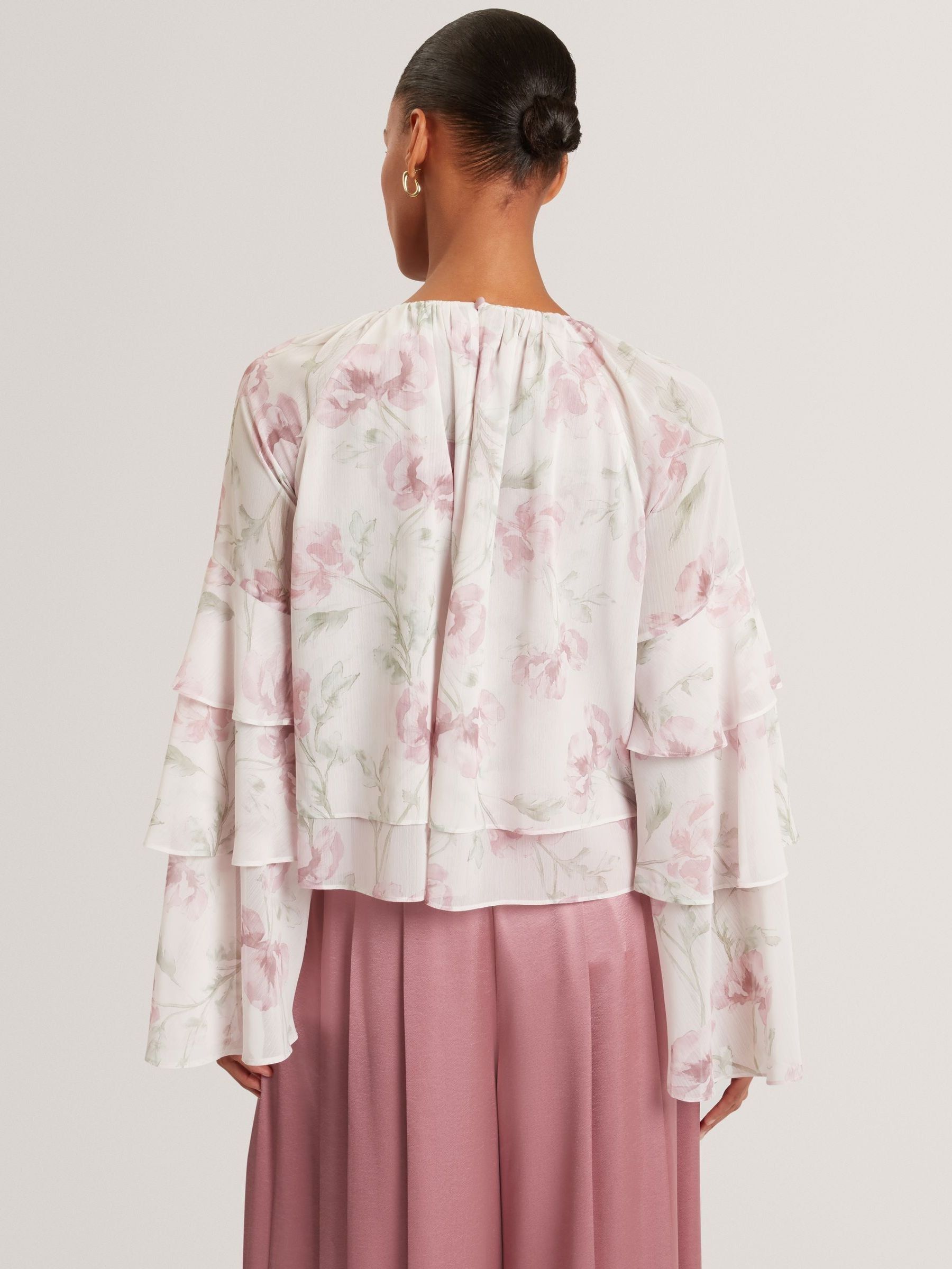 Buy Ted Baker Pink Gathered Neck Floral Print Long Sleeve Top from the ...