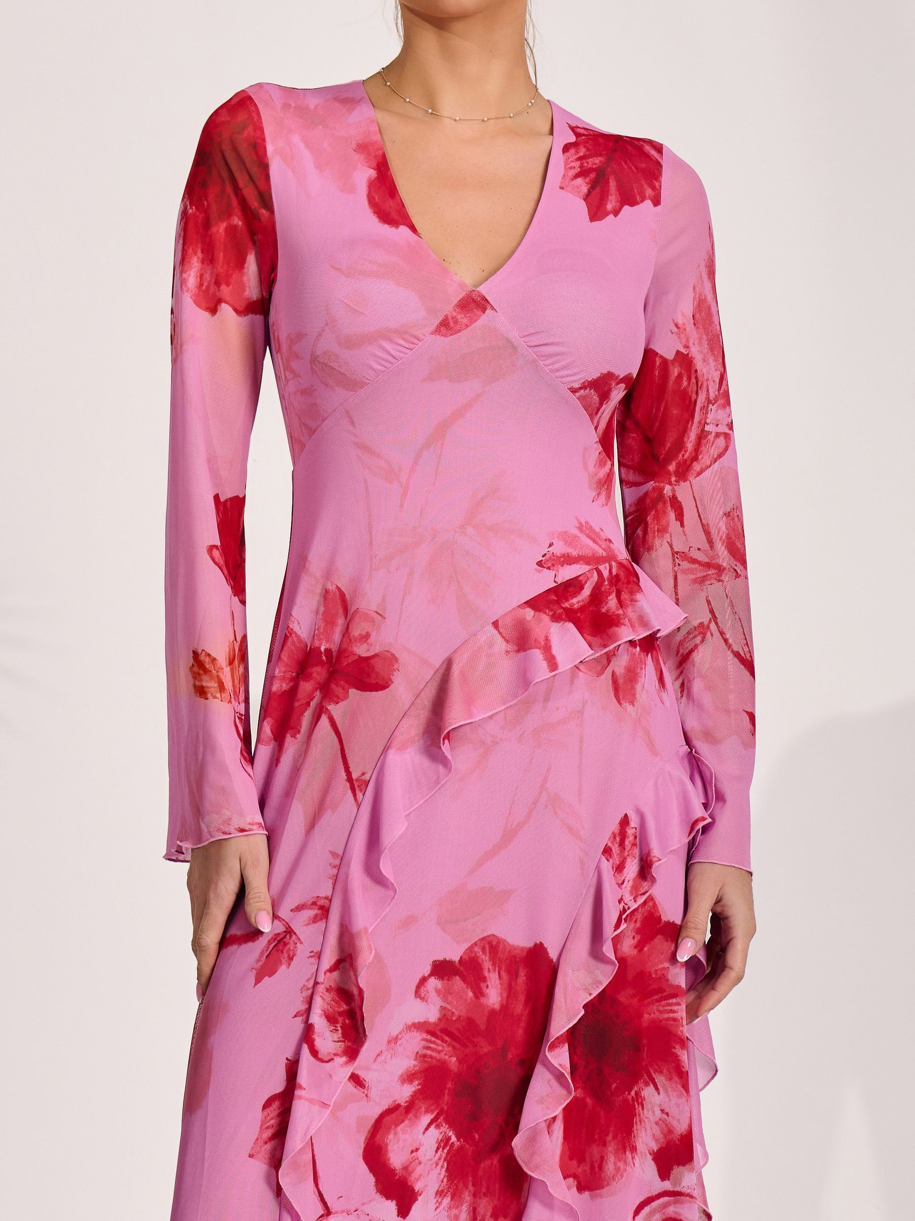 Buy Jolie Moi Pink Long Sleeve Ruffle Mesh Maxi Dress from the Next UK ...
