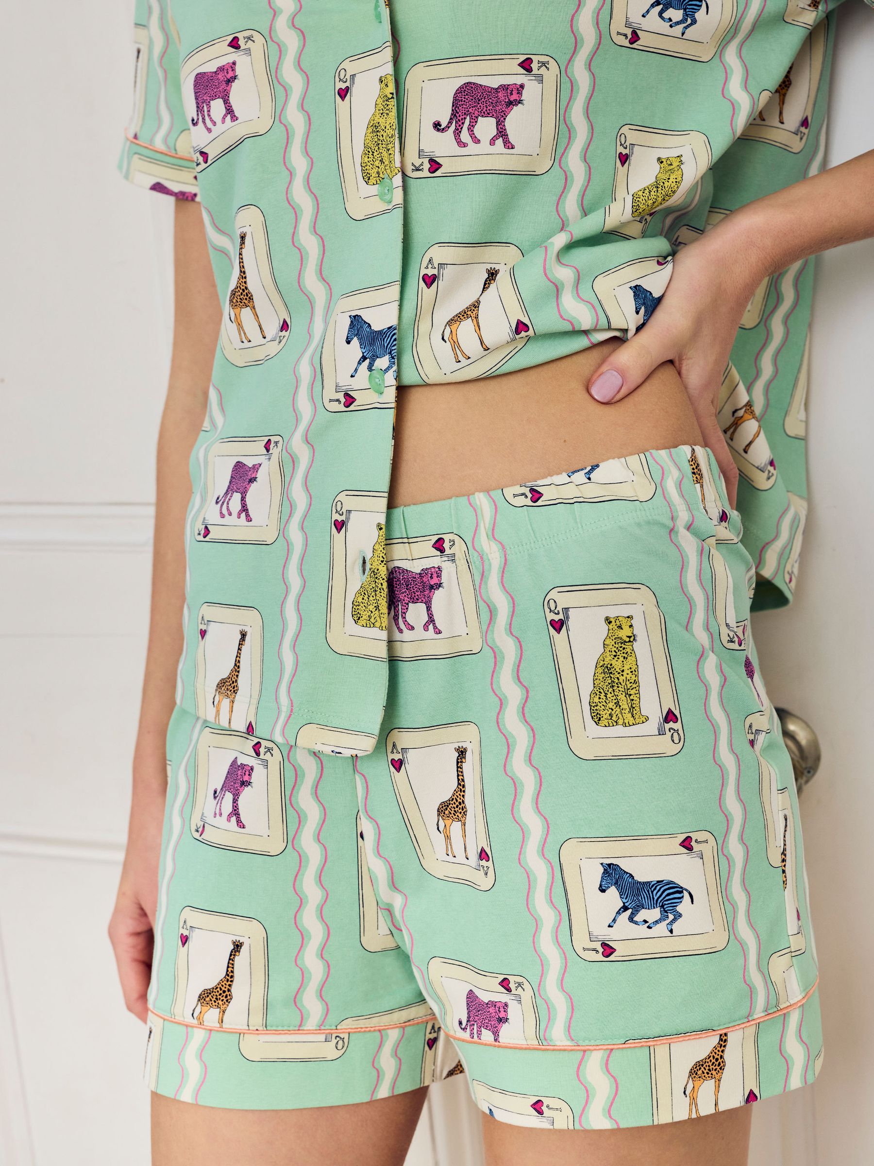Buy Chelsea Peers Green Playing Card Animals Print Short Pyjamas Set ...