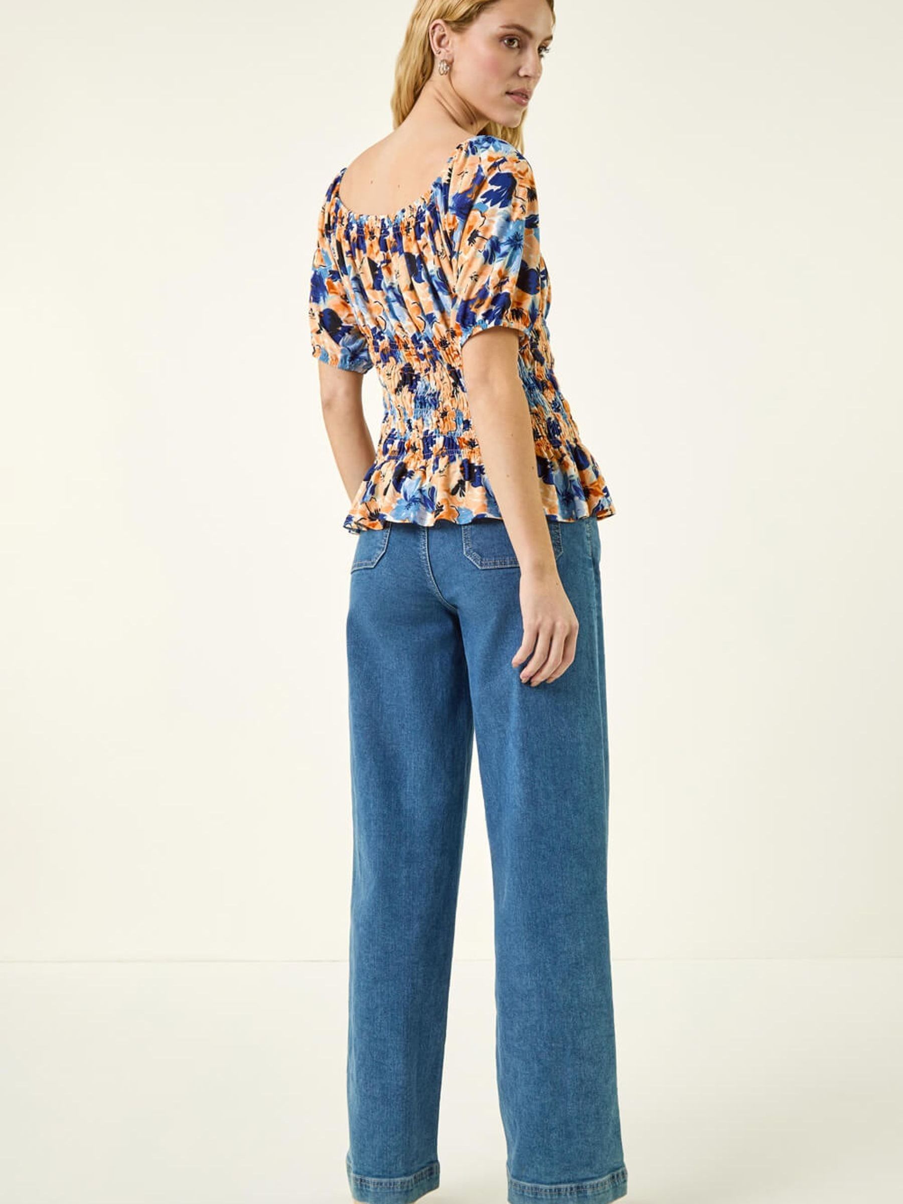 Buy Roman Orange Floral Print Shirred Bardot Top from Next Ireland