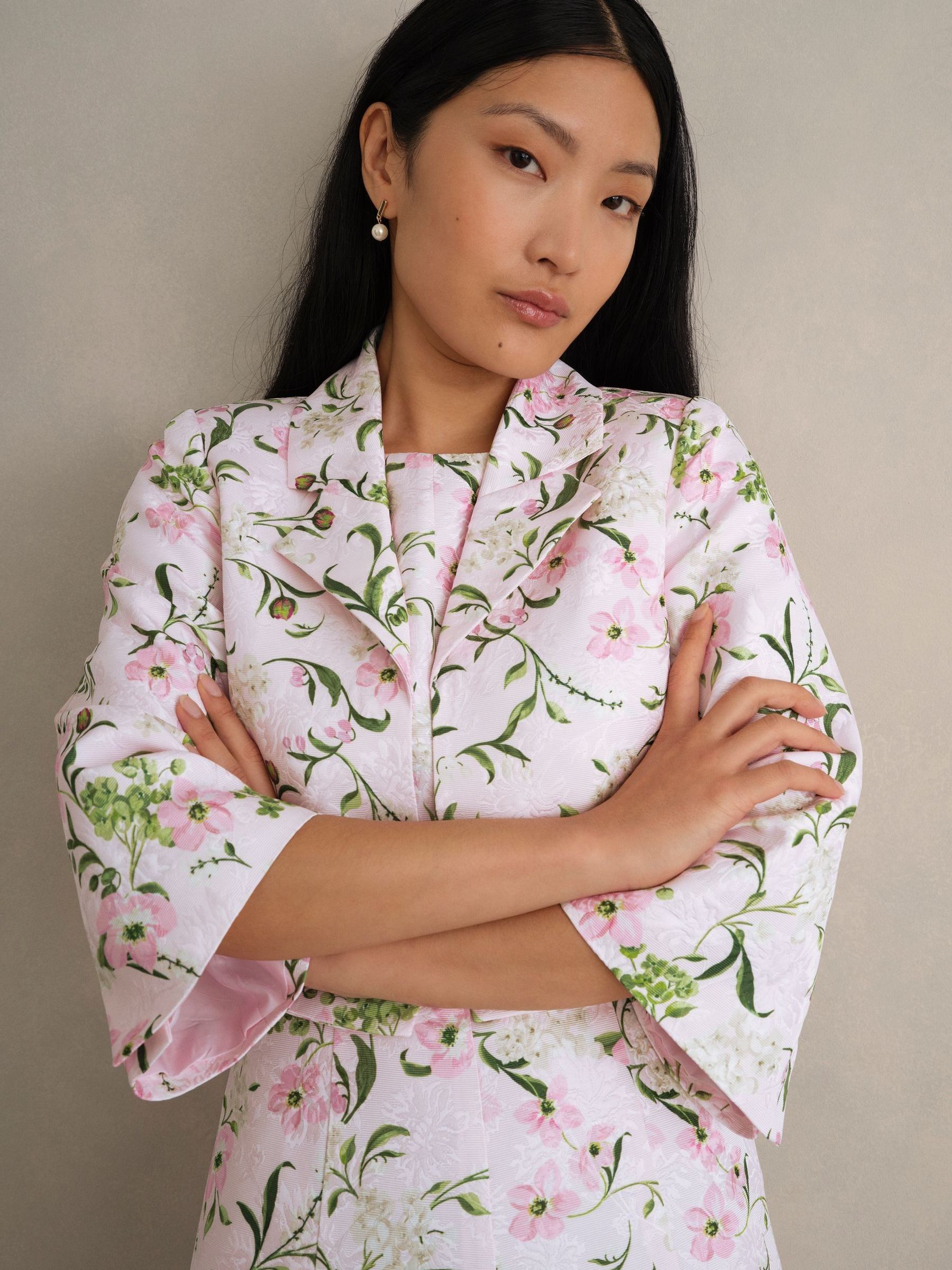 Buy Hobbs Pale Pink Multi Lana Floral Jacquard Jacket from the Next UK ...