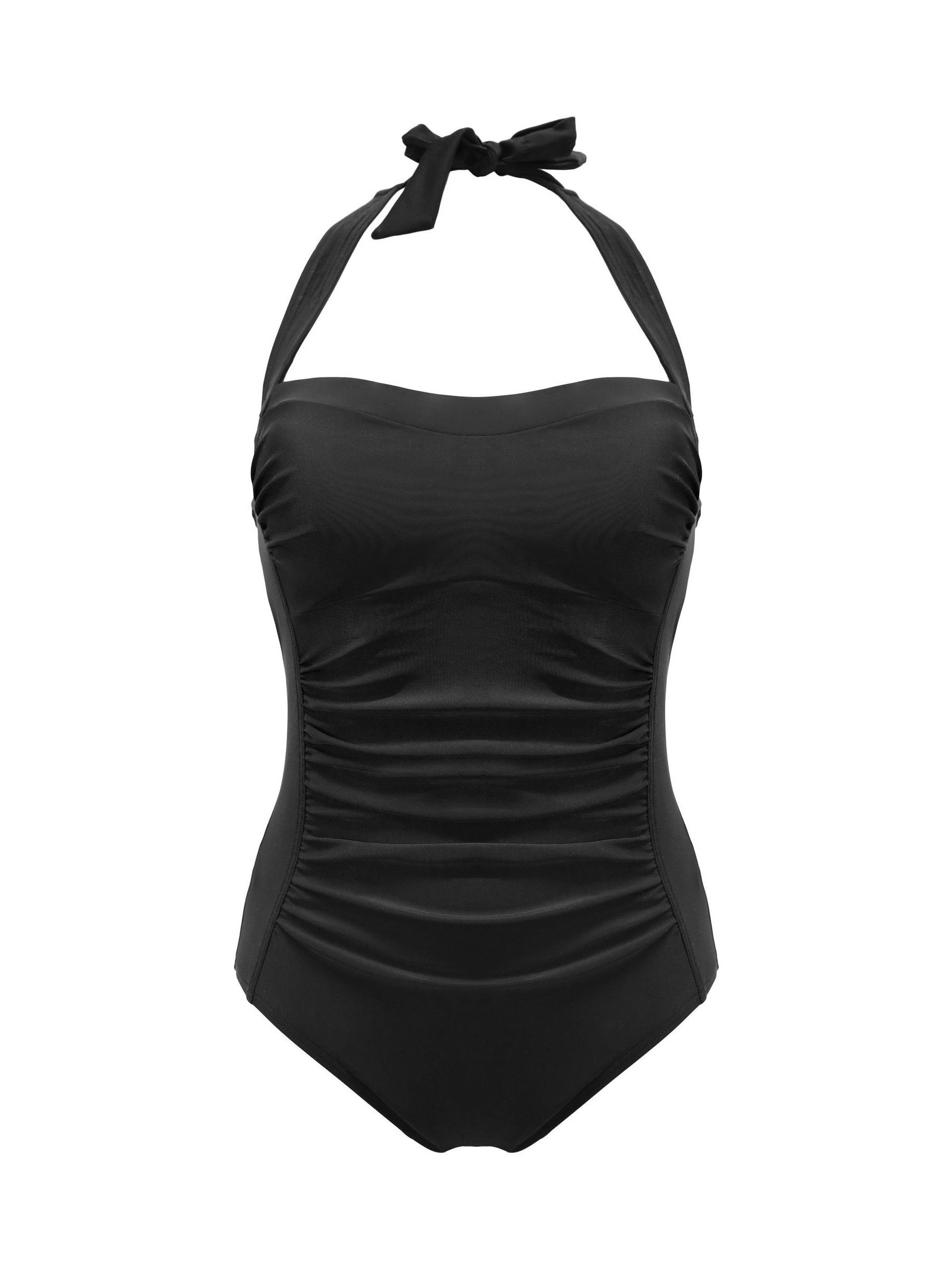 Buy Pour Moi Black Ruched Halter Tummy Control Swimsuit from the Next ...