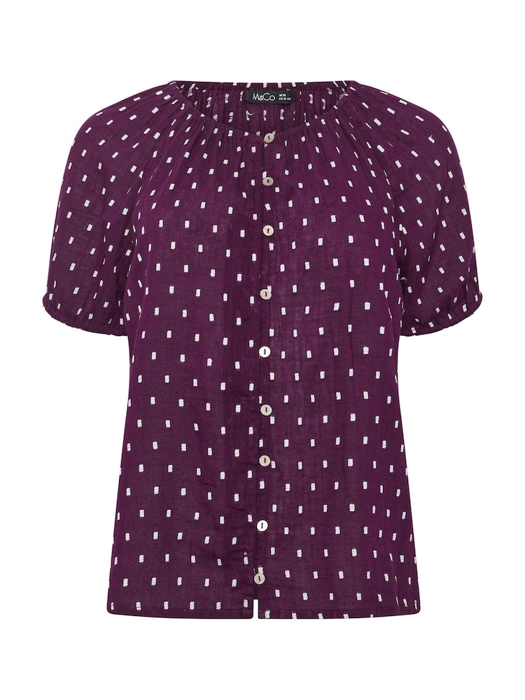 Buy M&Co Purple Short Sleeve Button Dobby Blouse from the Next UK ...