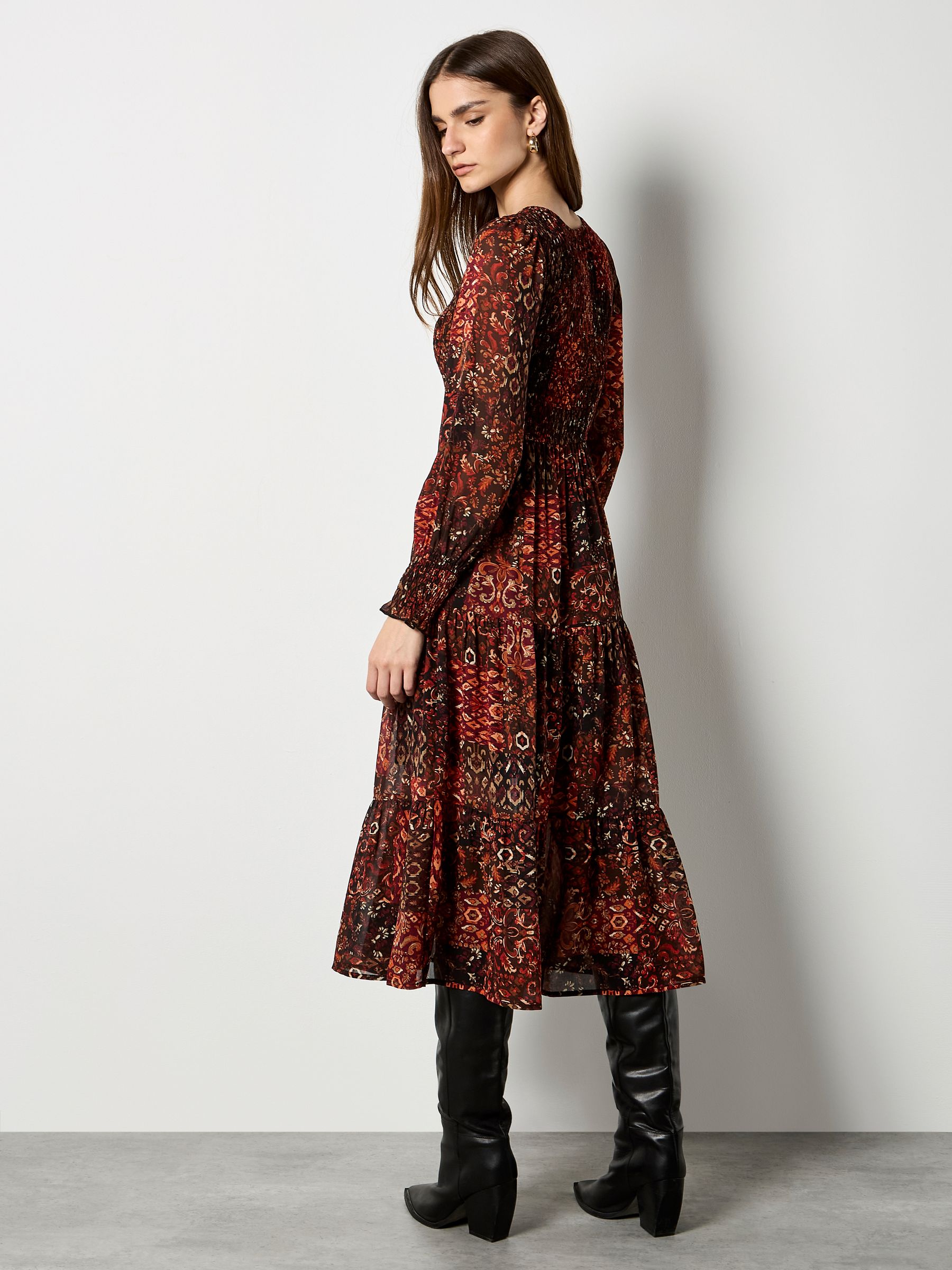 Buy Apricot Red Folk Ikat Smocked Midi Dress from Next Canada