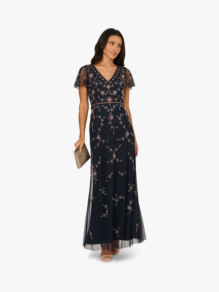 Buy Adrianna Papell Studio Bead V-Neck Long Dress from Next Hungary