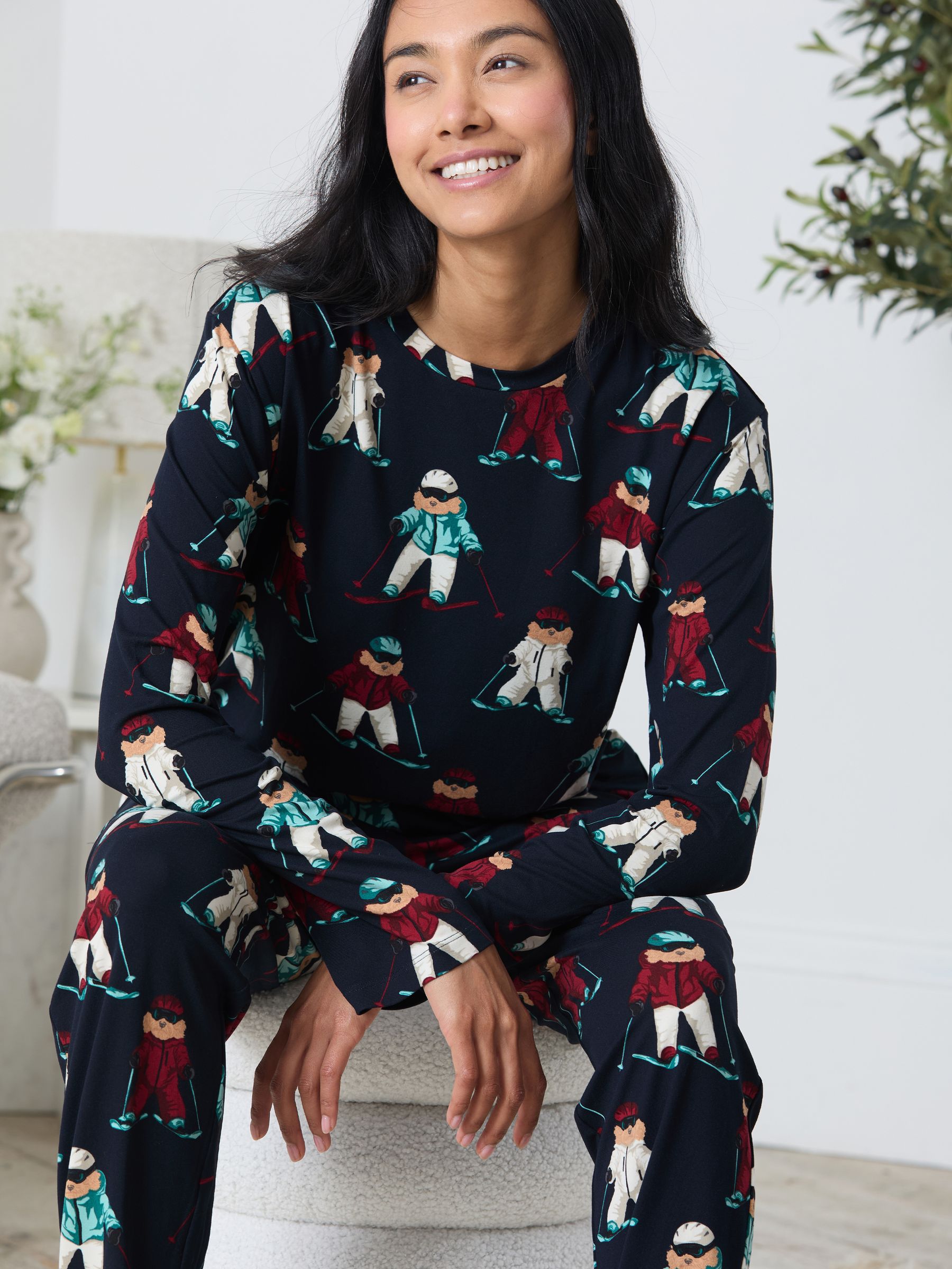 Buy Chelsea Peers Blue Skiing Chip the Cockapoo Dog Print Long Pyjamas ...