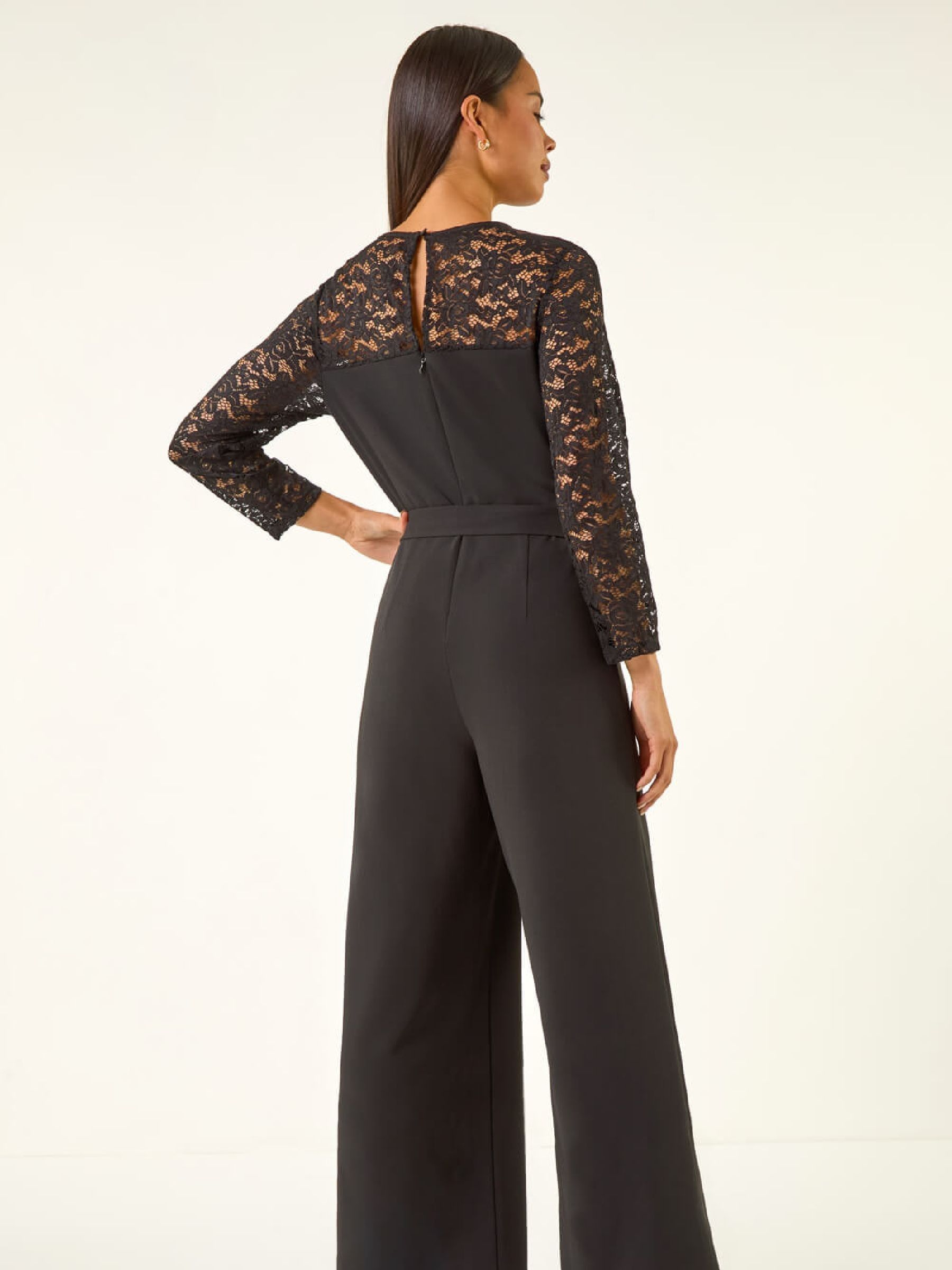 Buy Roman Black Petite Lace Contrast Stretch Jumpsuit from Next USA