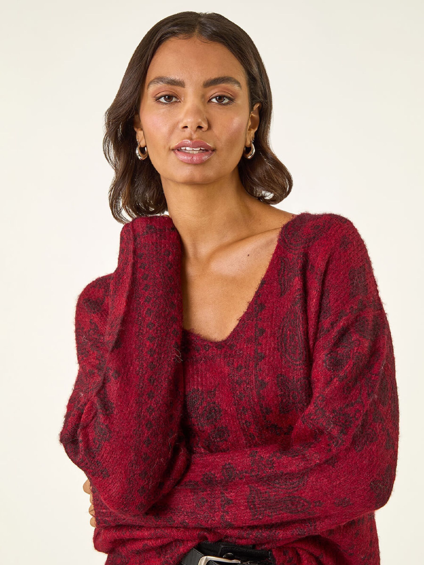 Buy Roman Red Abstract Jacquard V-Neck Jumper from the Next UK online shop