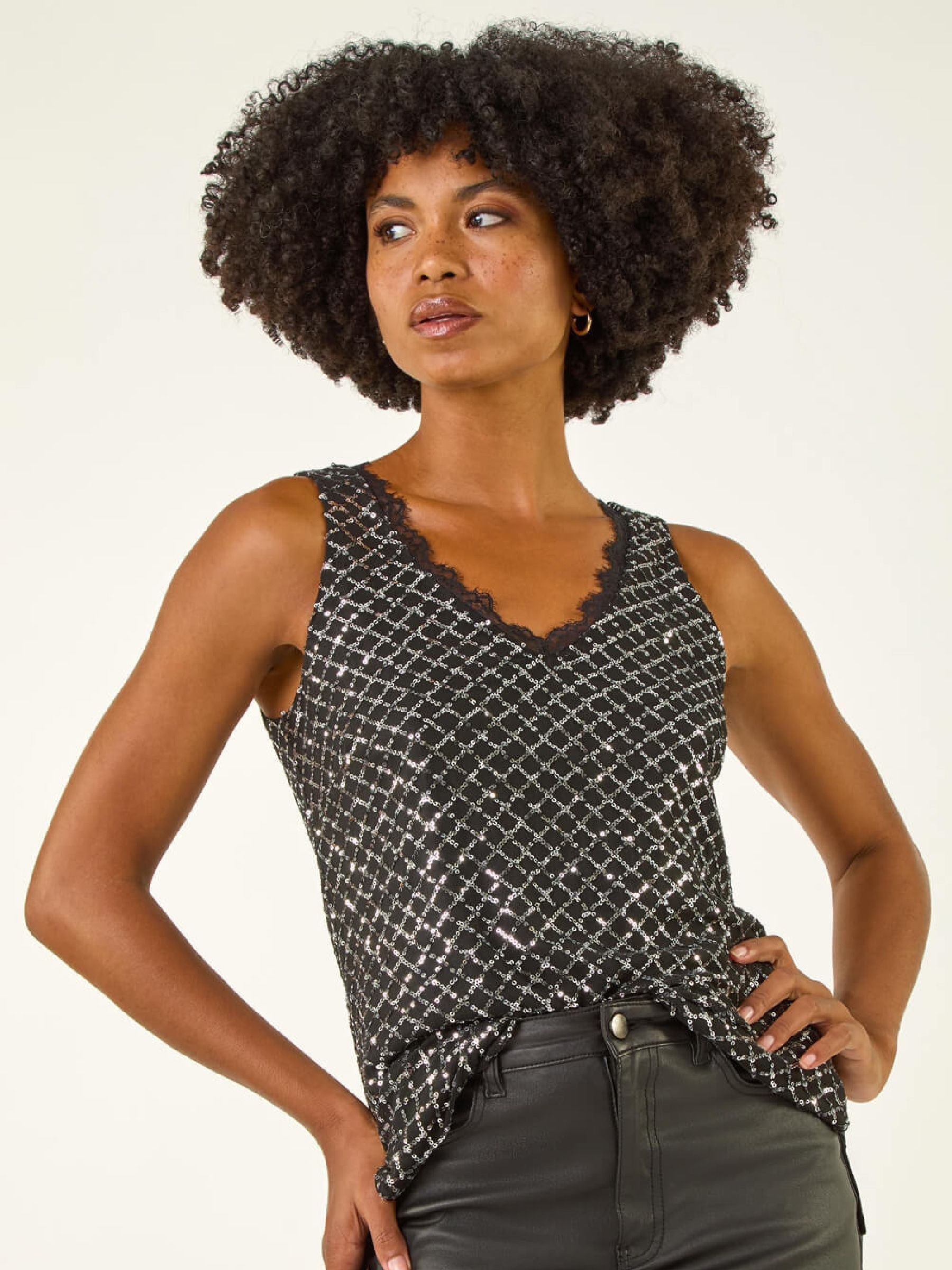 Buy Roman Metallic Diamond Lace Sequin Vest Top from the Next UK online ...