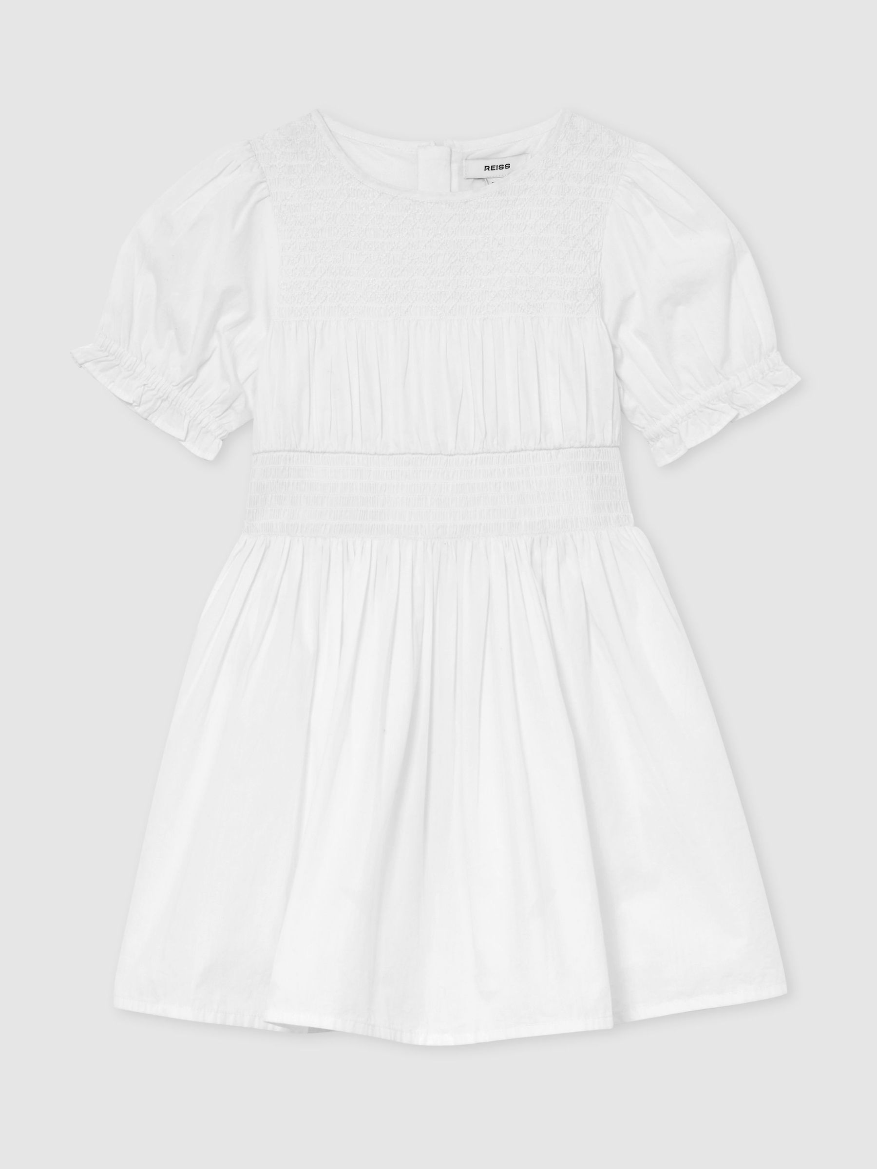 Buy Reiss White Amber 13-14 yrs Cotton Shirred Puff-Sleeve Dress from ...