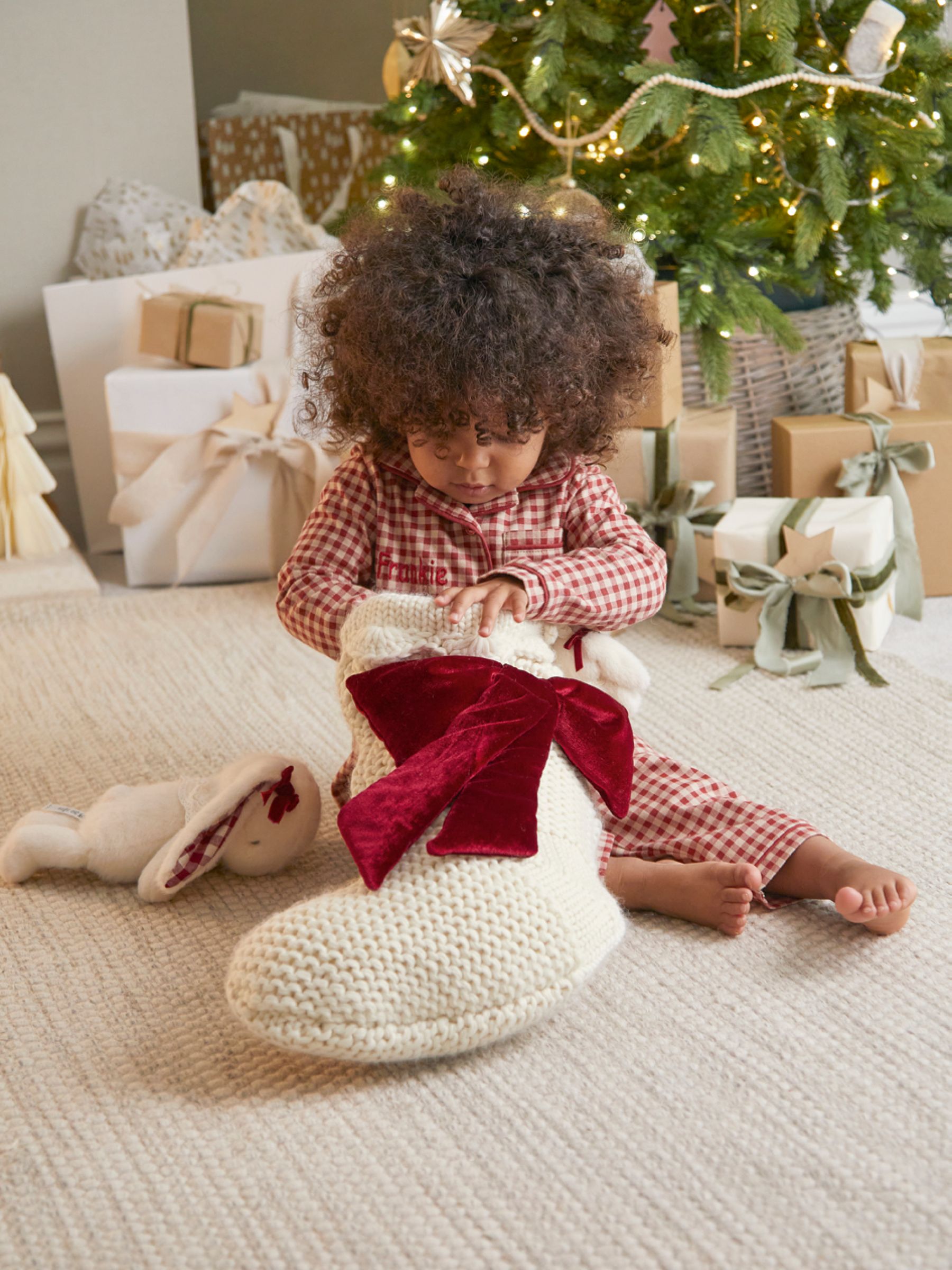 Buy Mamas & Papas Red Christmas Large Knitted Velvet Bow Stockings 2025 from Next Ireland