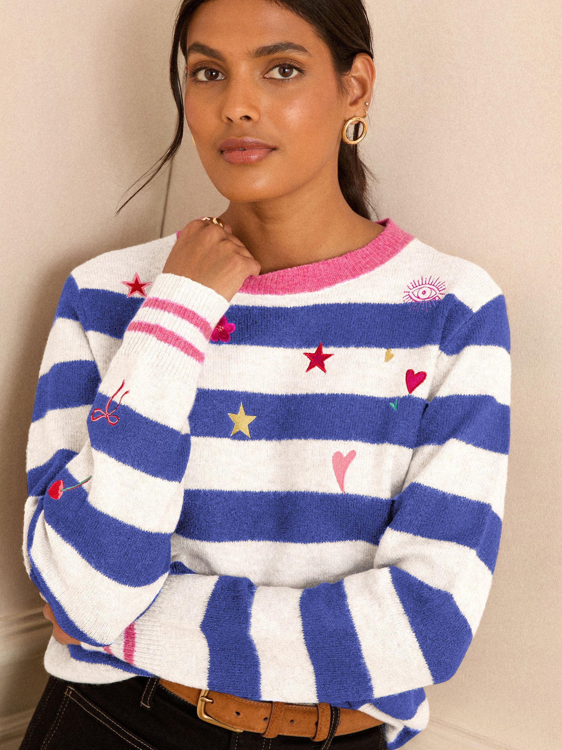 Buy Love & Roses Blue And Ivory Stripe Embroidered Jumper from Next ...