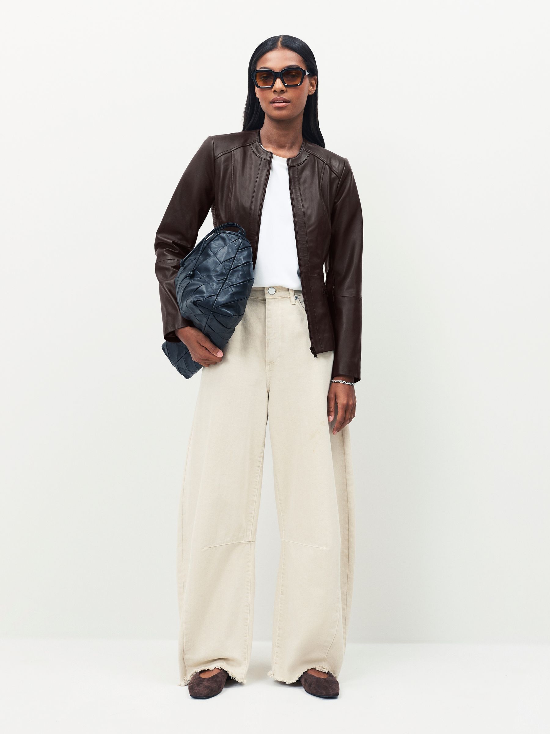 Buy Urban Code Brown Petite Suede Collarless Leather Jacket from the Next UK online shop