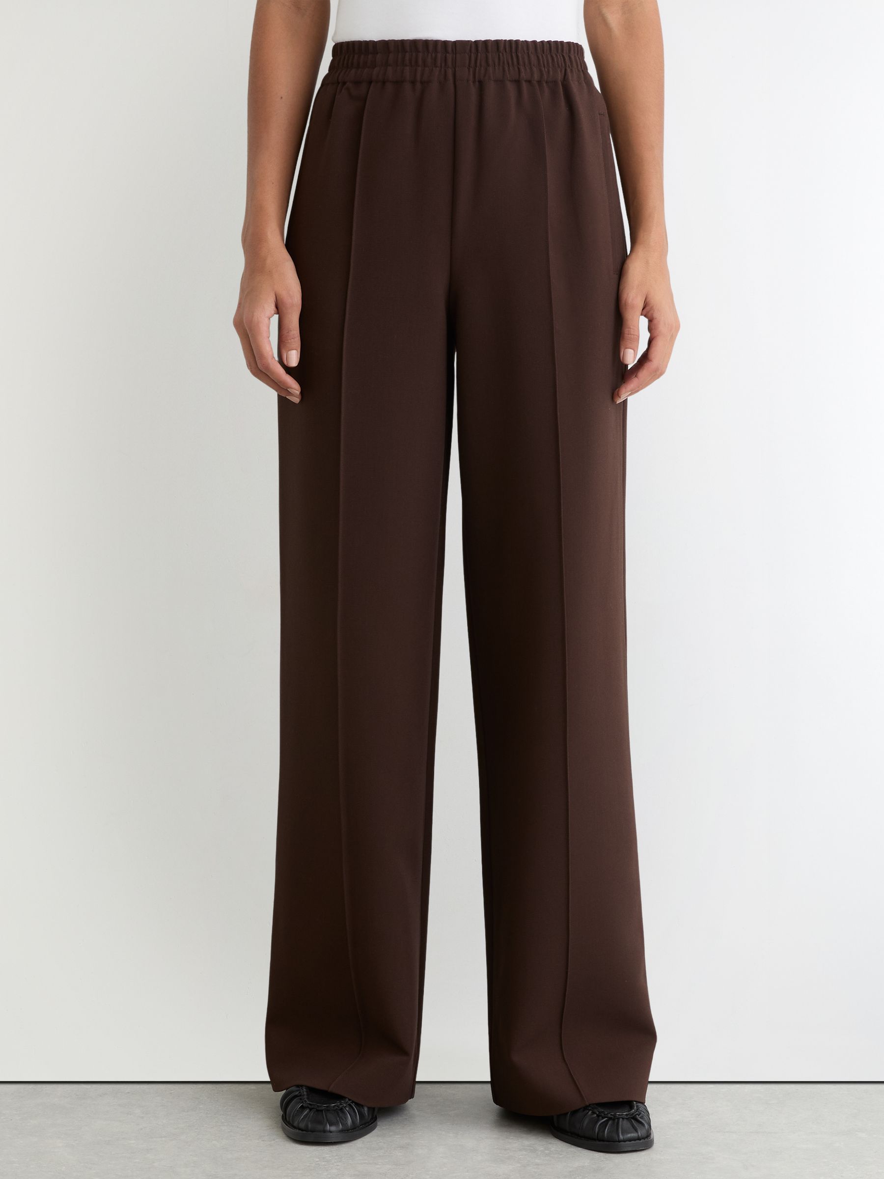 Buy Reiss Chocolate Brown Robyn Wide-Leg Elasticated-Waist Trousers ...