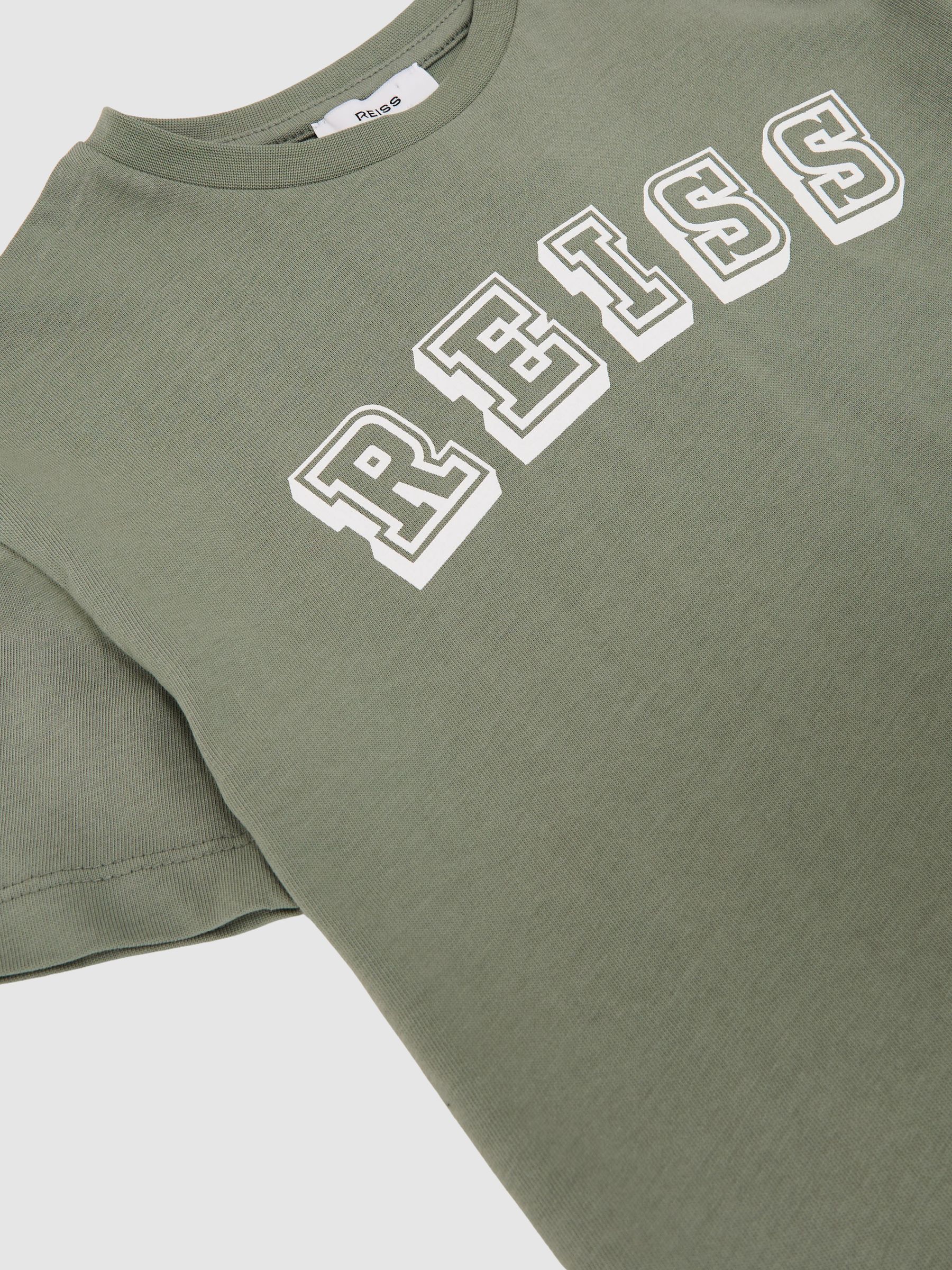Buy Reiss Sage/Off White Leonard 9-13 yrs Cotton Logo-Print Oversize T ...
