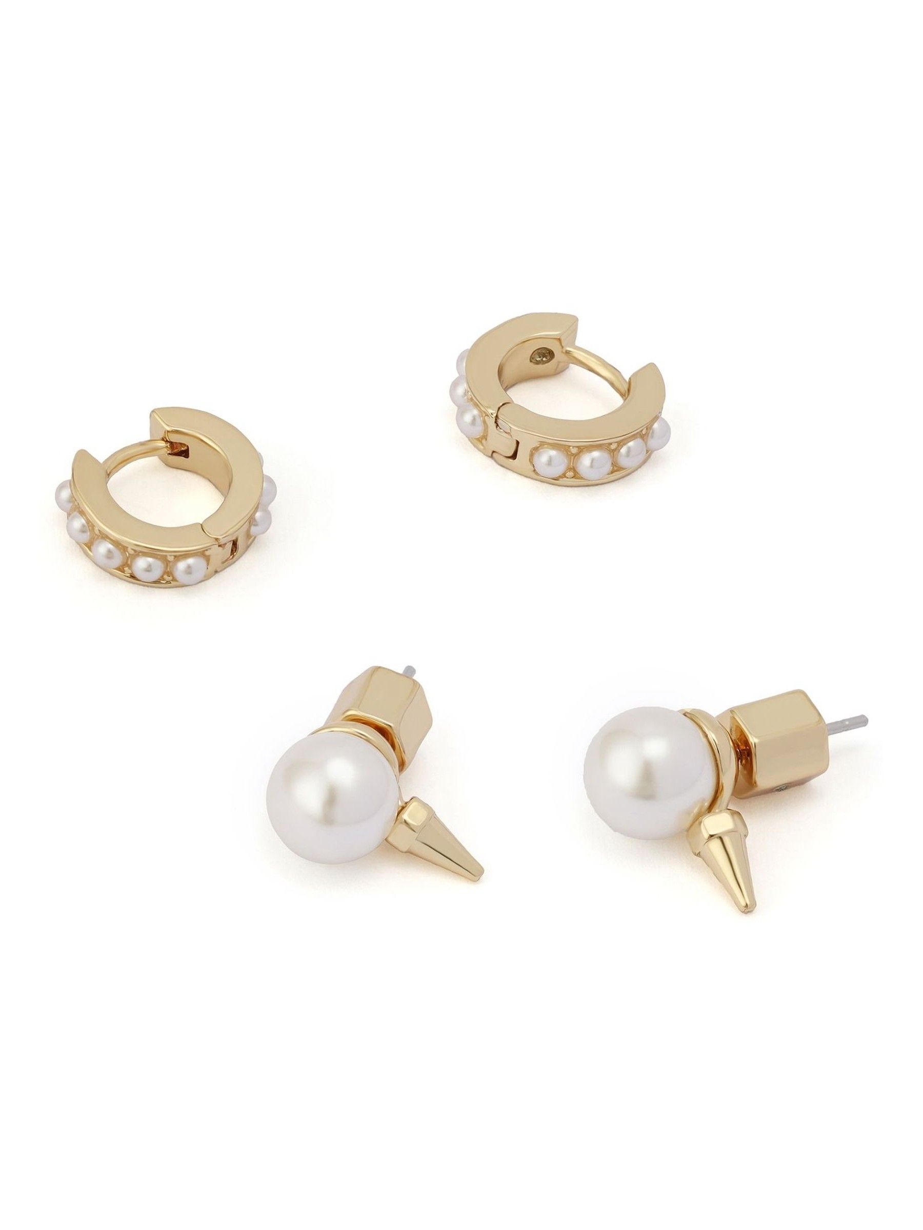 Buy AllSaints Silver Tone Pearl Spike Huggie Earrings Set from the Next ...