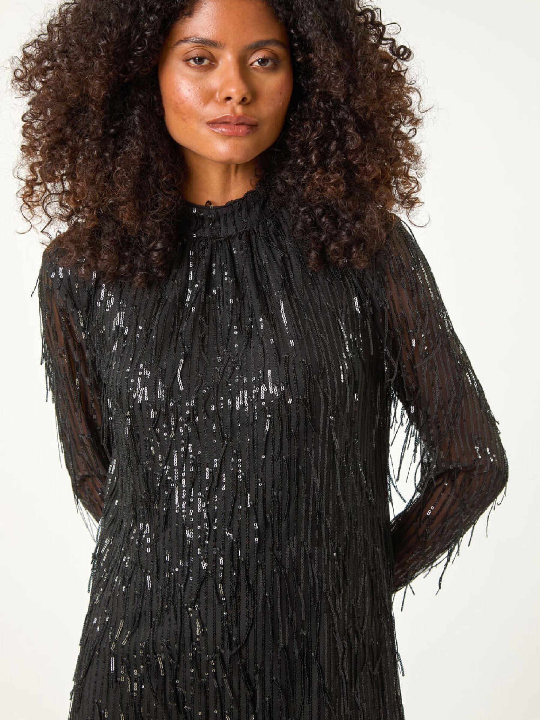 Buy Roman Black All Over Fringe Shift Dress from Next Ireland