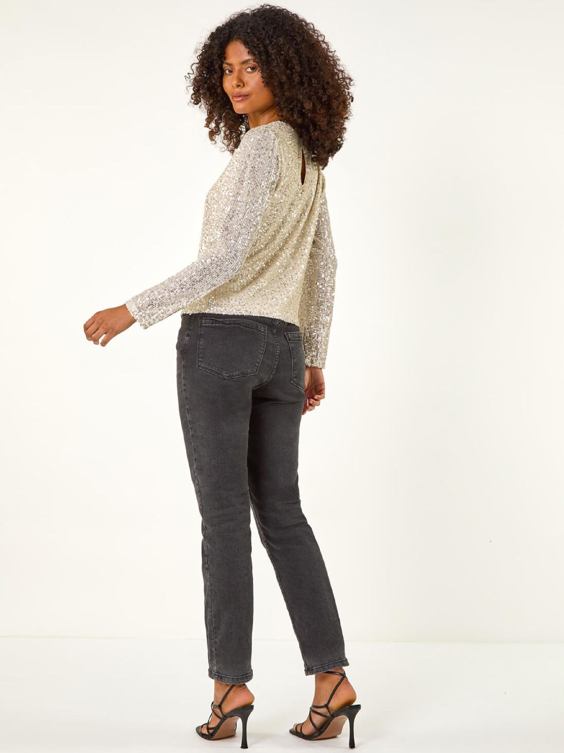 Buy Roman Metallic Silver Sequin Long Sleeve Stretch Blouse from Next ...