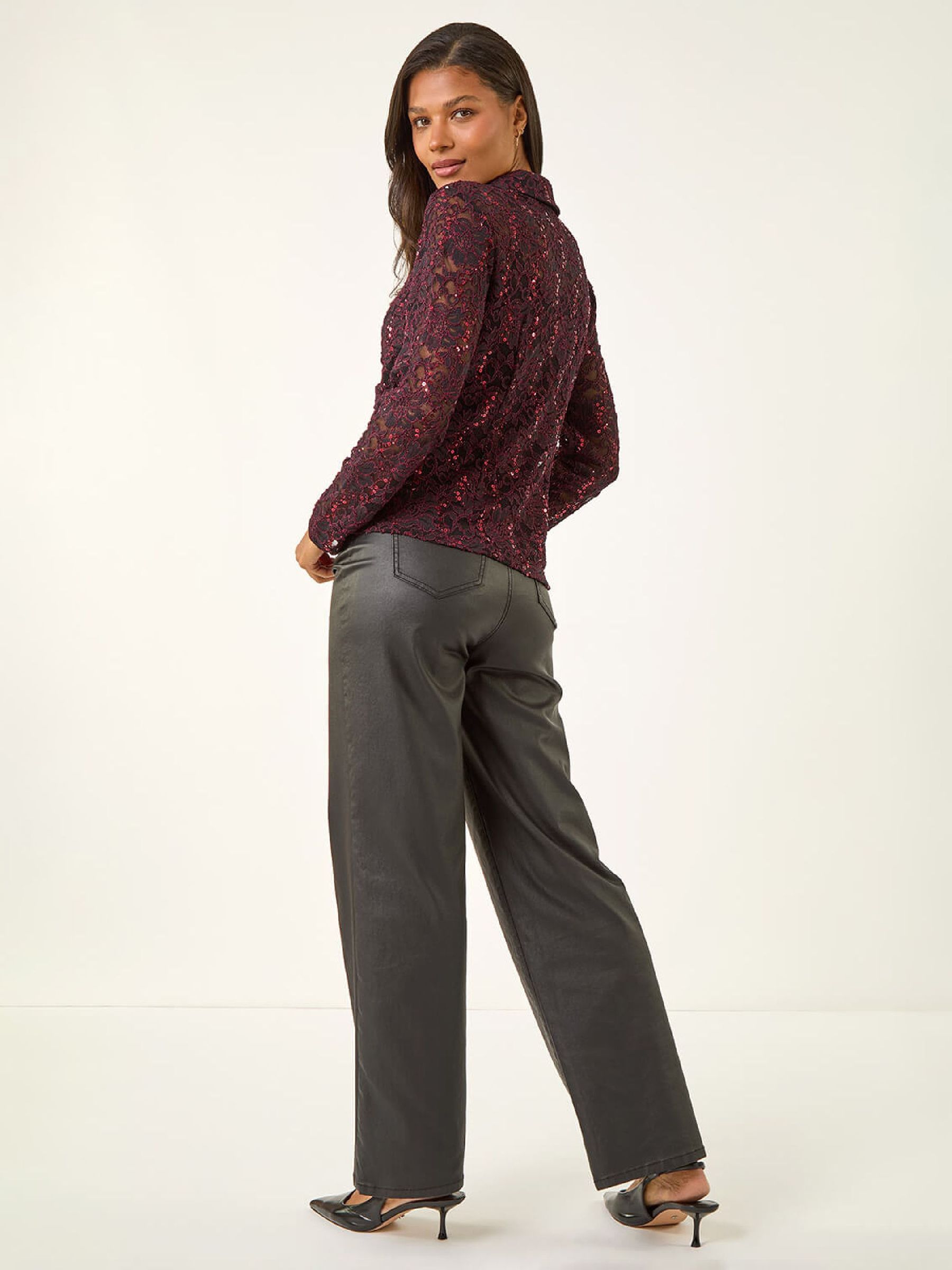 Buy Roman Red Sequin Lace Collared Blouse from the Next UK online shop