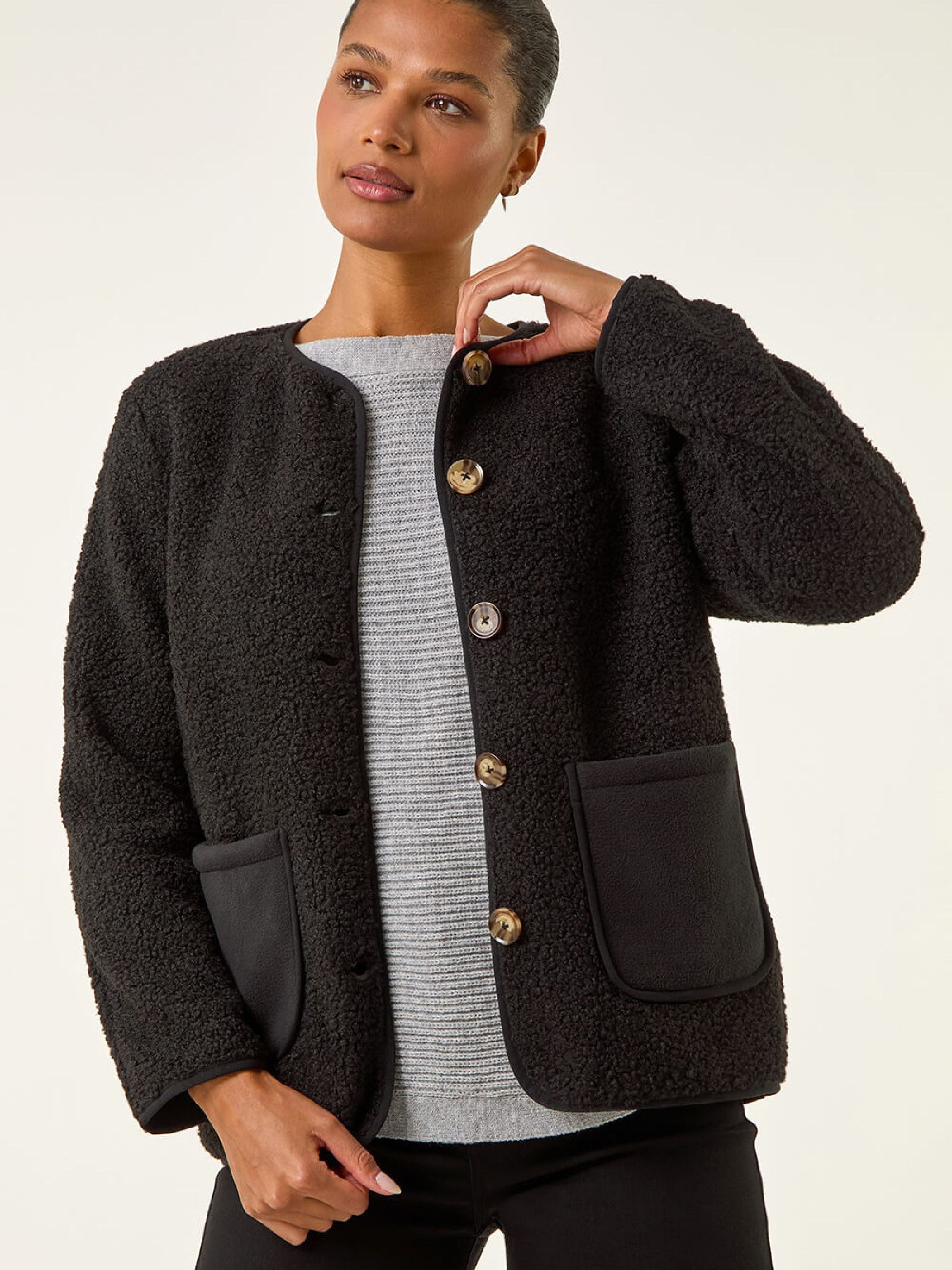 Buy Roman Black Fleece Pocket Front Jacket from the Next UK online shop