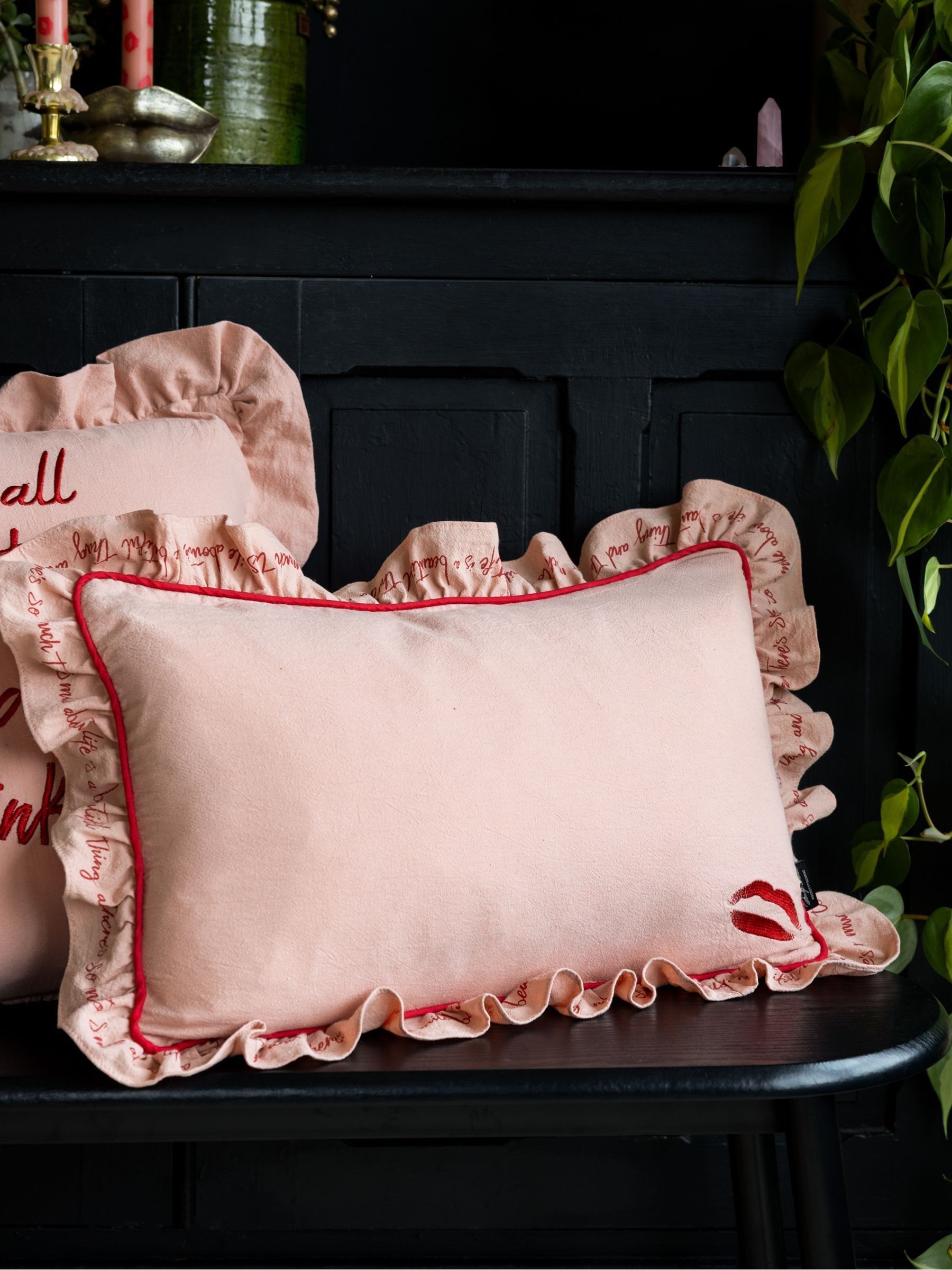 Buy Rockett St George Lips Marilyn Monroe Frill Washed Cotton Cushion ...