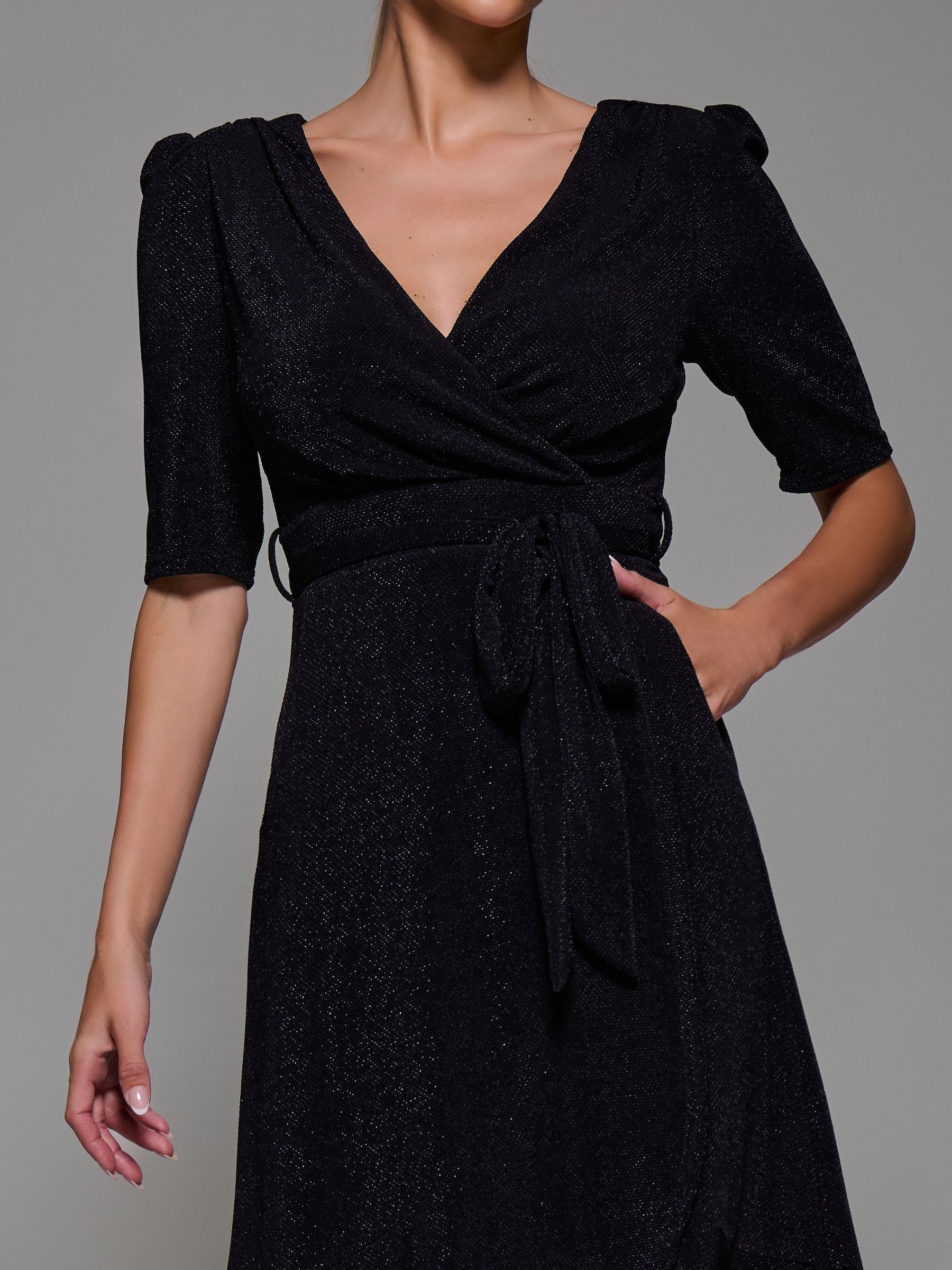 Buy Jolie Moi Black Tie Waist Wrap Metallic Maxi Dress from the Next UK ...