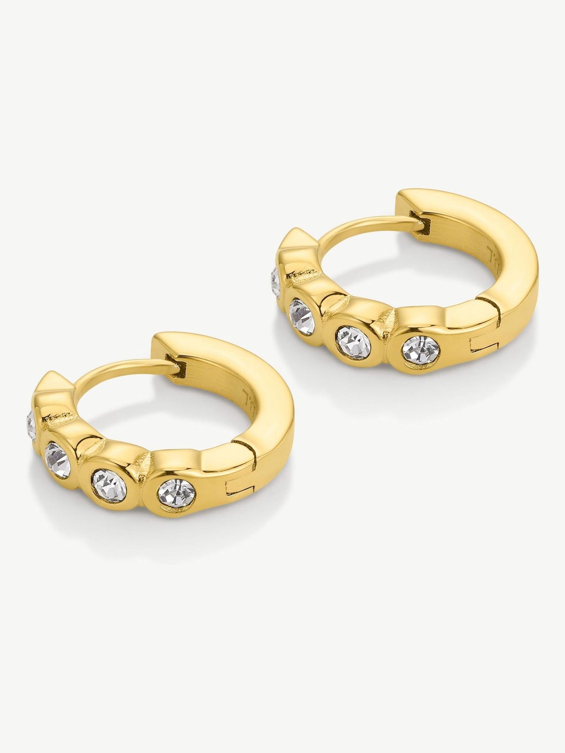 Buy D.Louise Gold Tone Waterproof Bezel Huggies Earrings from Next ...
