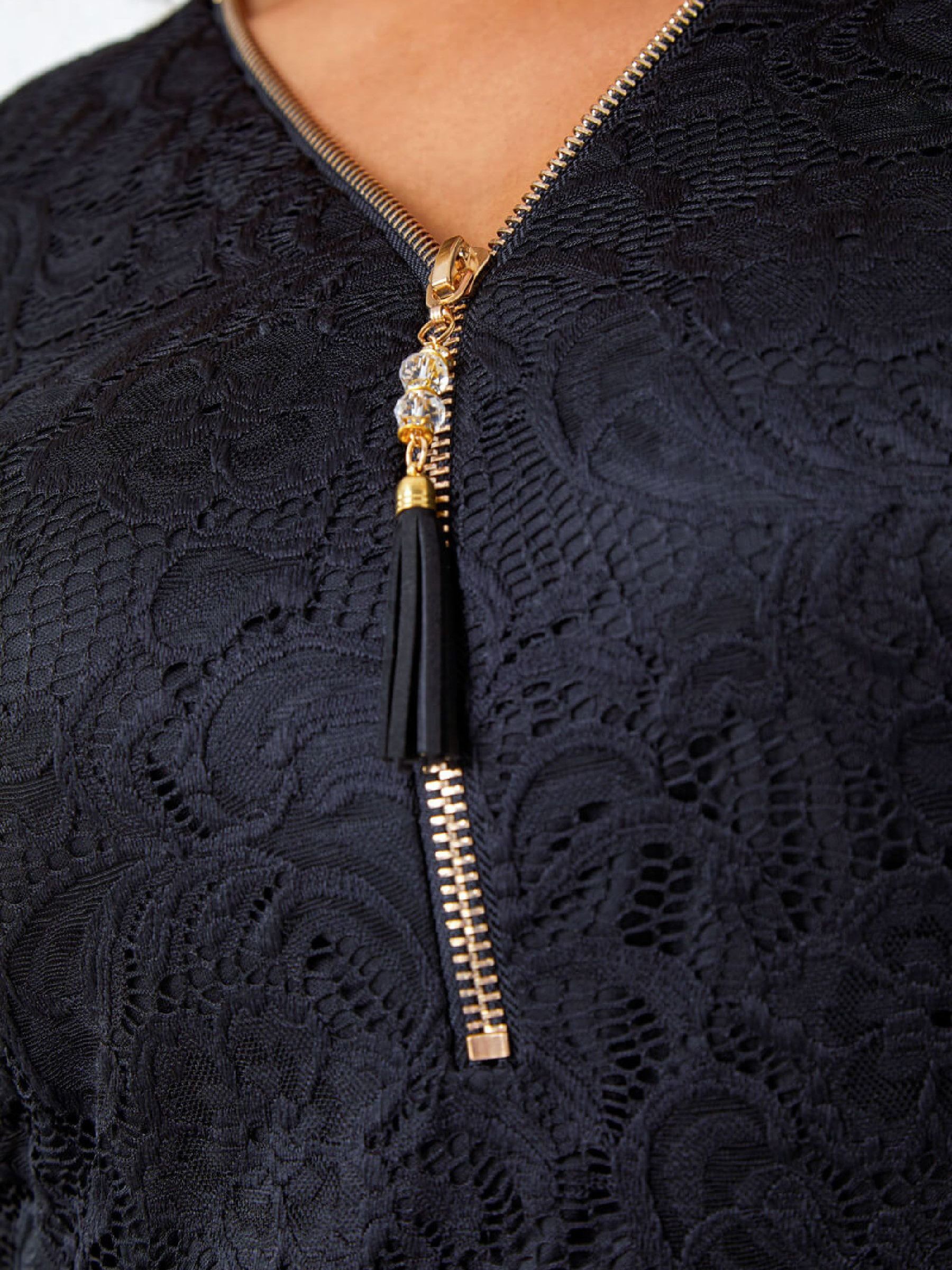 Buy Roman Black Curve Zip Front Lace Stretch Blouse from Next Netherlands
