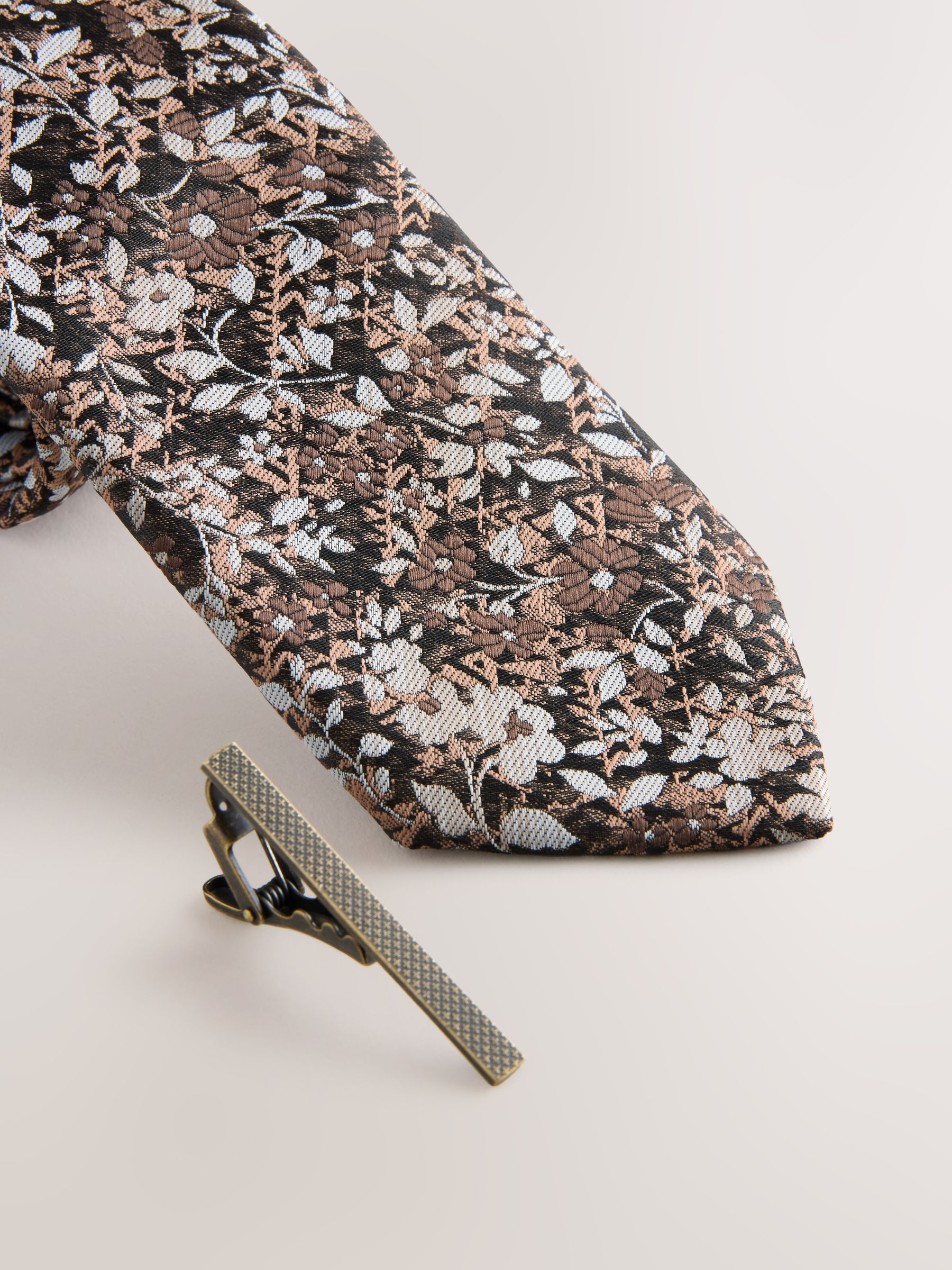 Buy Brown Floral Tie and Clip Set from the Next UK online shop