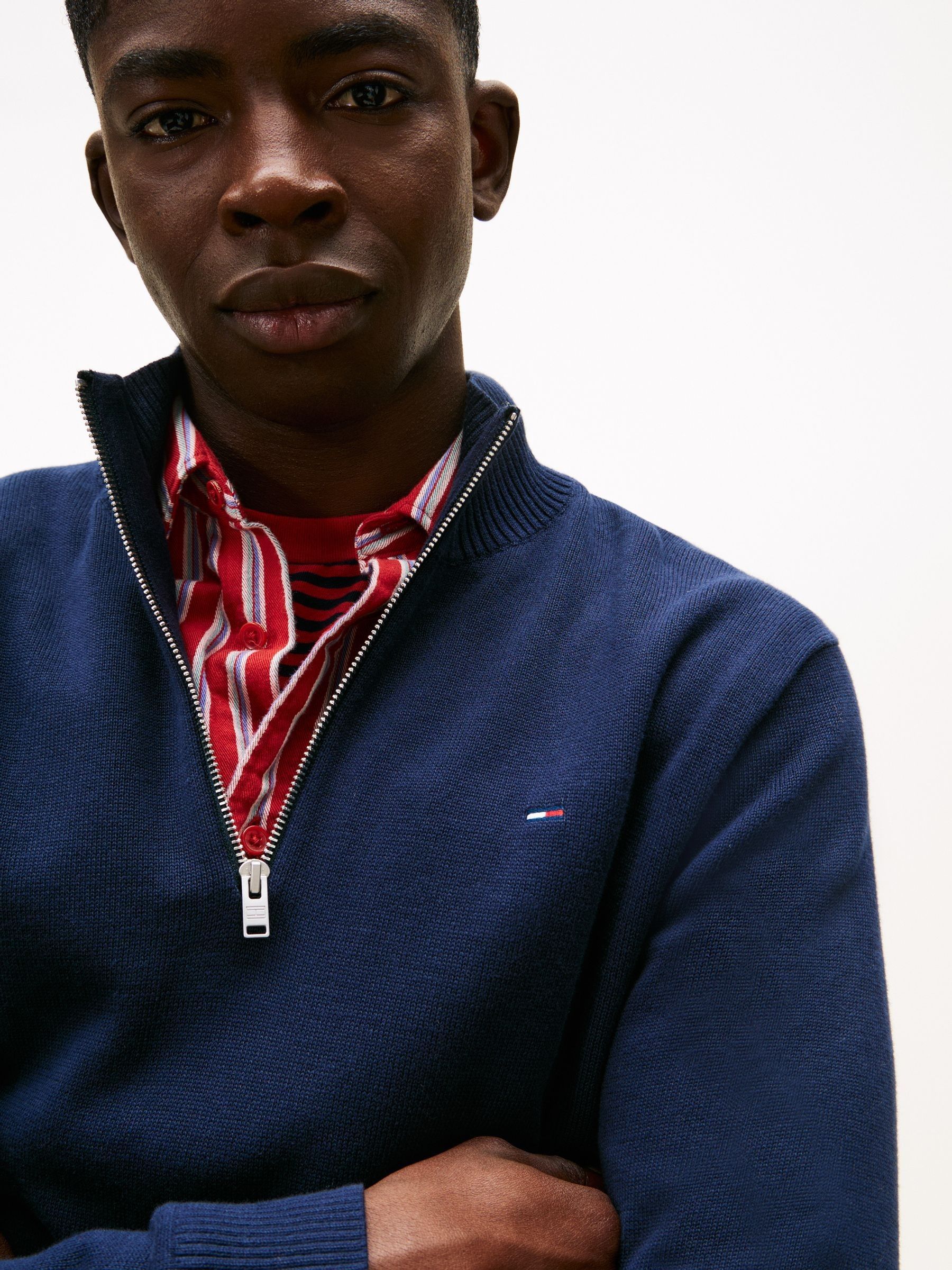 Buy Tommy Jeans Blue Flag Quarter-Zip Slim Sweat Top from Next Belgium