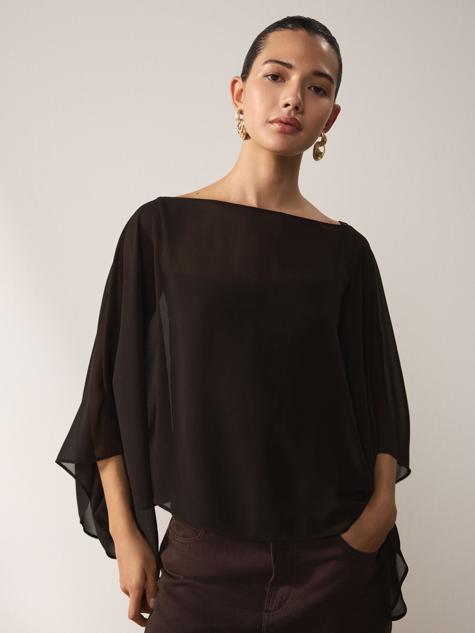 Buy Chocolate Brown Sheer Layer Cape Sleeve Top with Cami from the Next ...