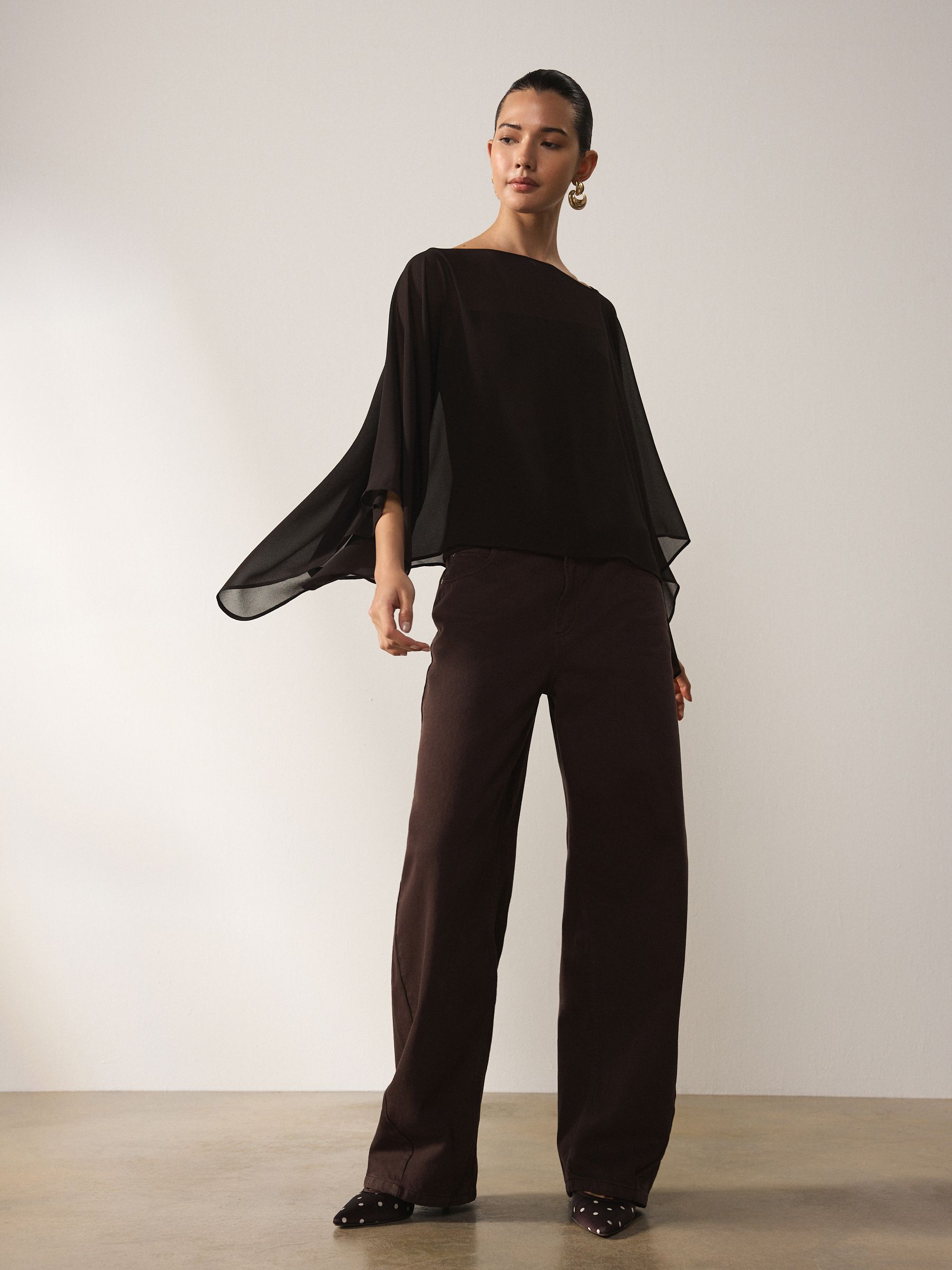 Buy Chocolate Brown Sheer Layer Cape Sleeve Top with Cami from the Next ...