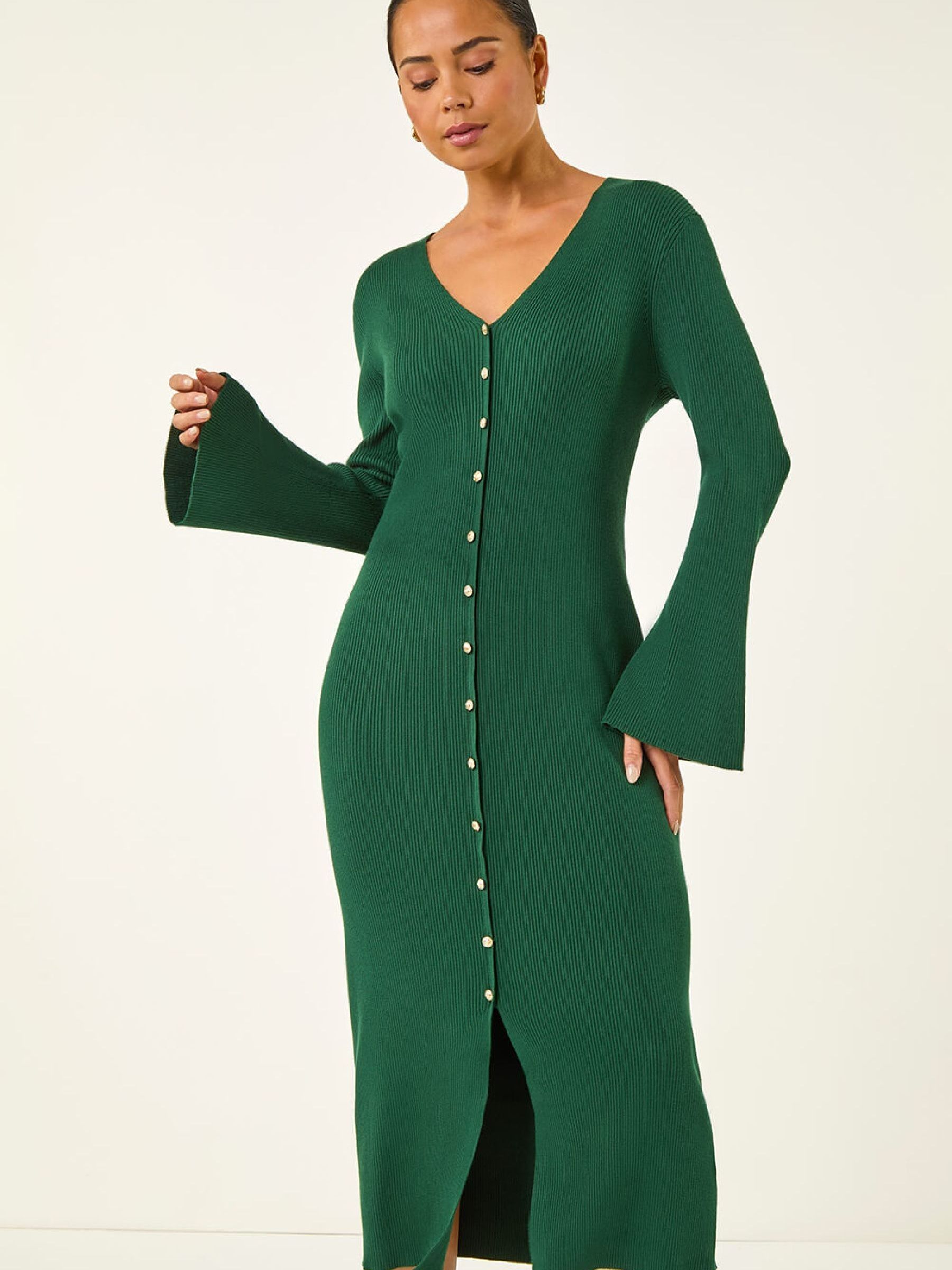 Buy Roman Green Petite Knitted Button Detail Midi Dress from Next Australia