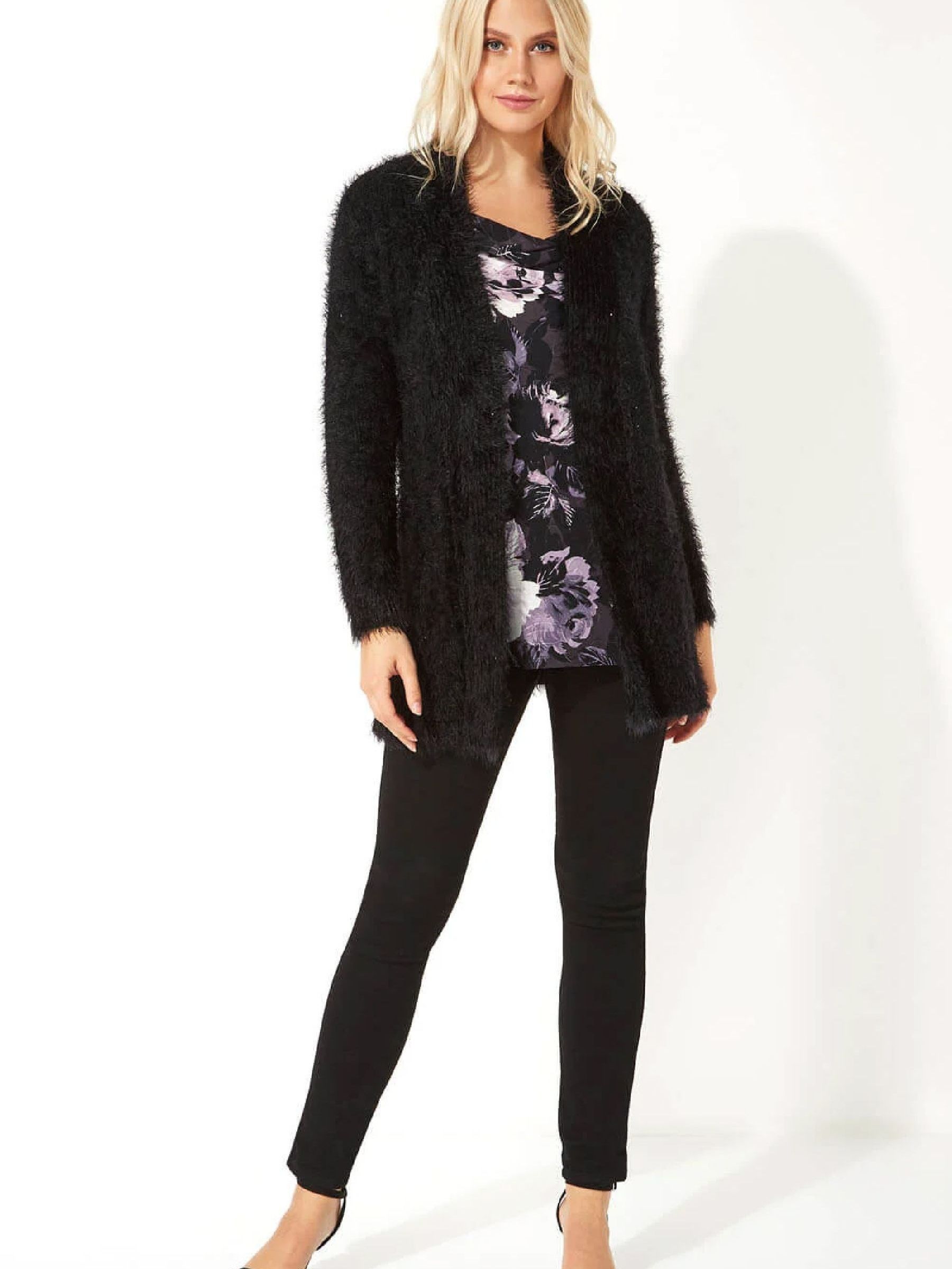 Buy Roman Black Fluffy Long Sleeve Cardigan from the Next UK online shop