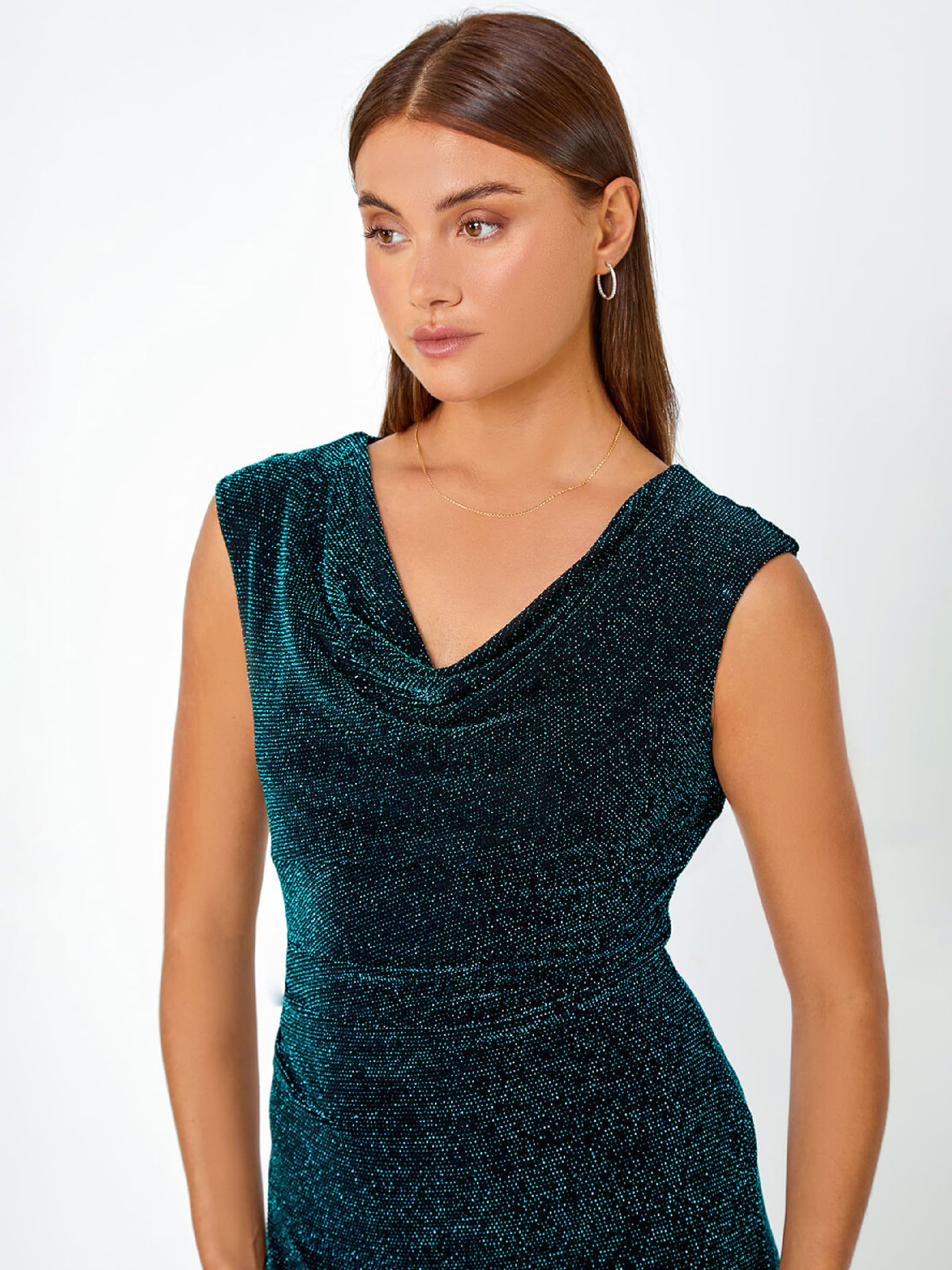 Buy Roman Blue Shimmer Cowl Neck Stretch Dress from Next Ireland