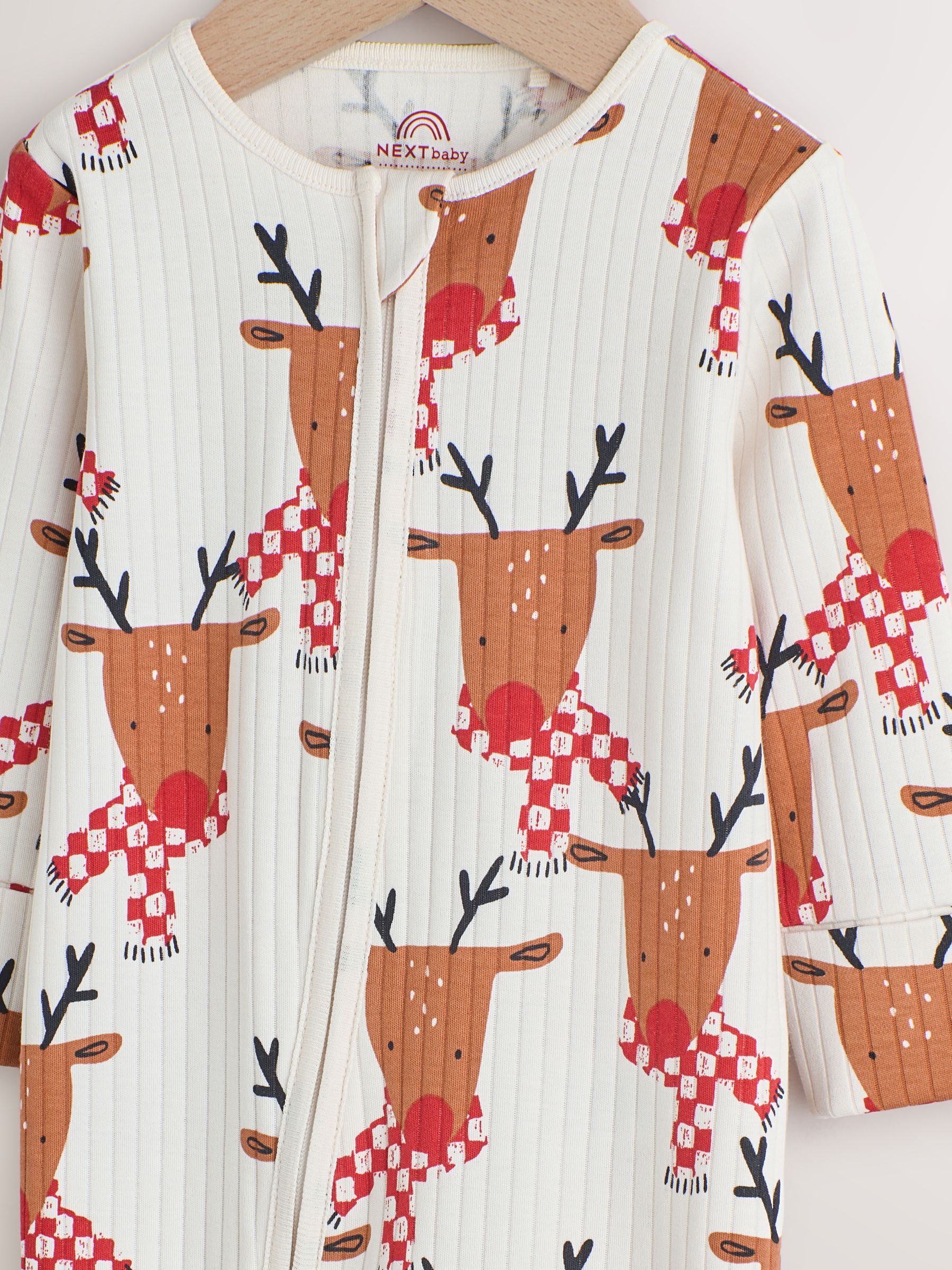 Buy Ecru Baby Christmas Reindeer Sleepsuit (0mths-3yrs) from the Next ...