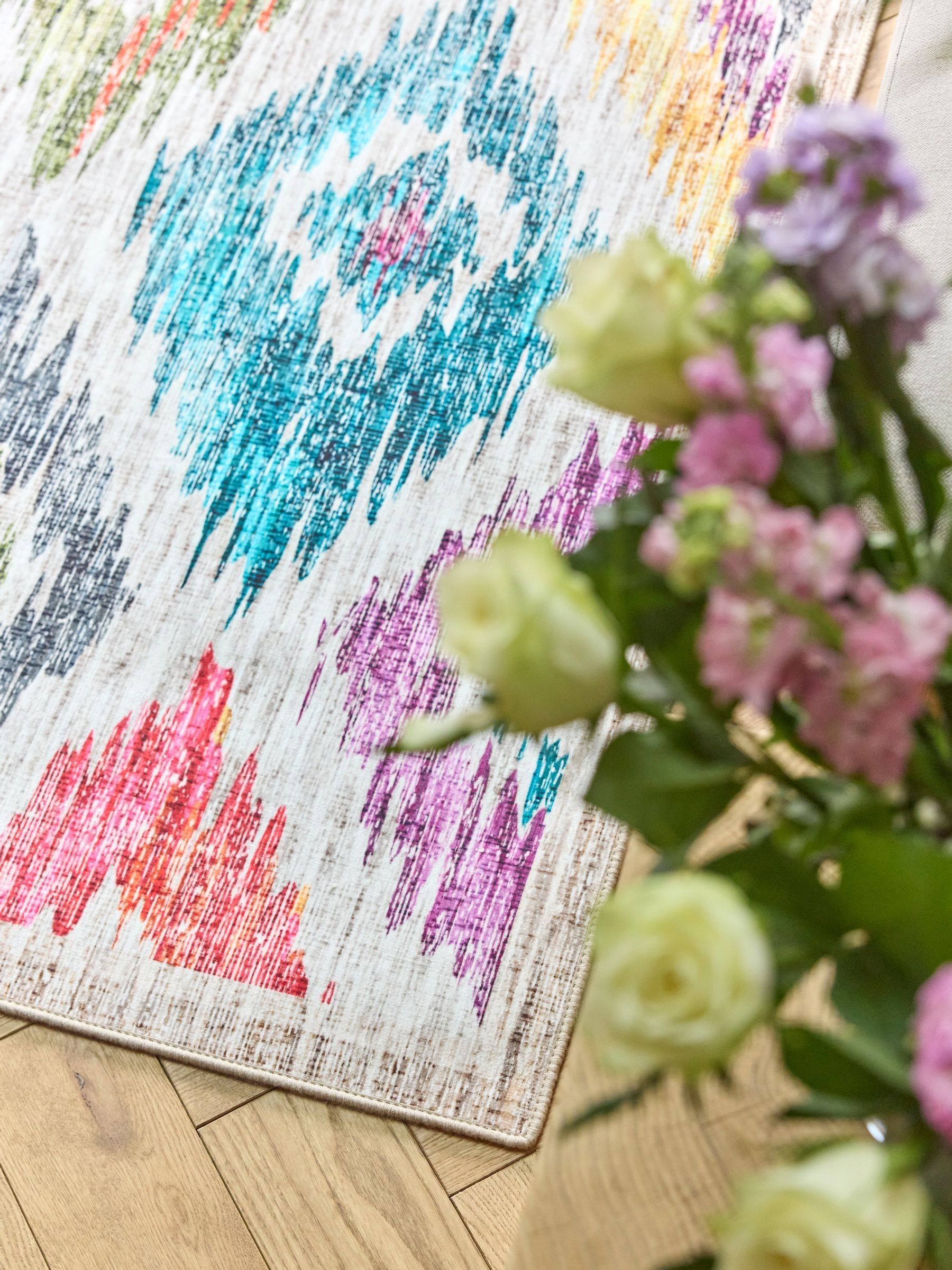 Buy Hug Rug Multi Colour Diamonds British Made Washable Painted iKat ...