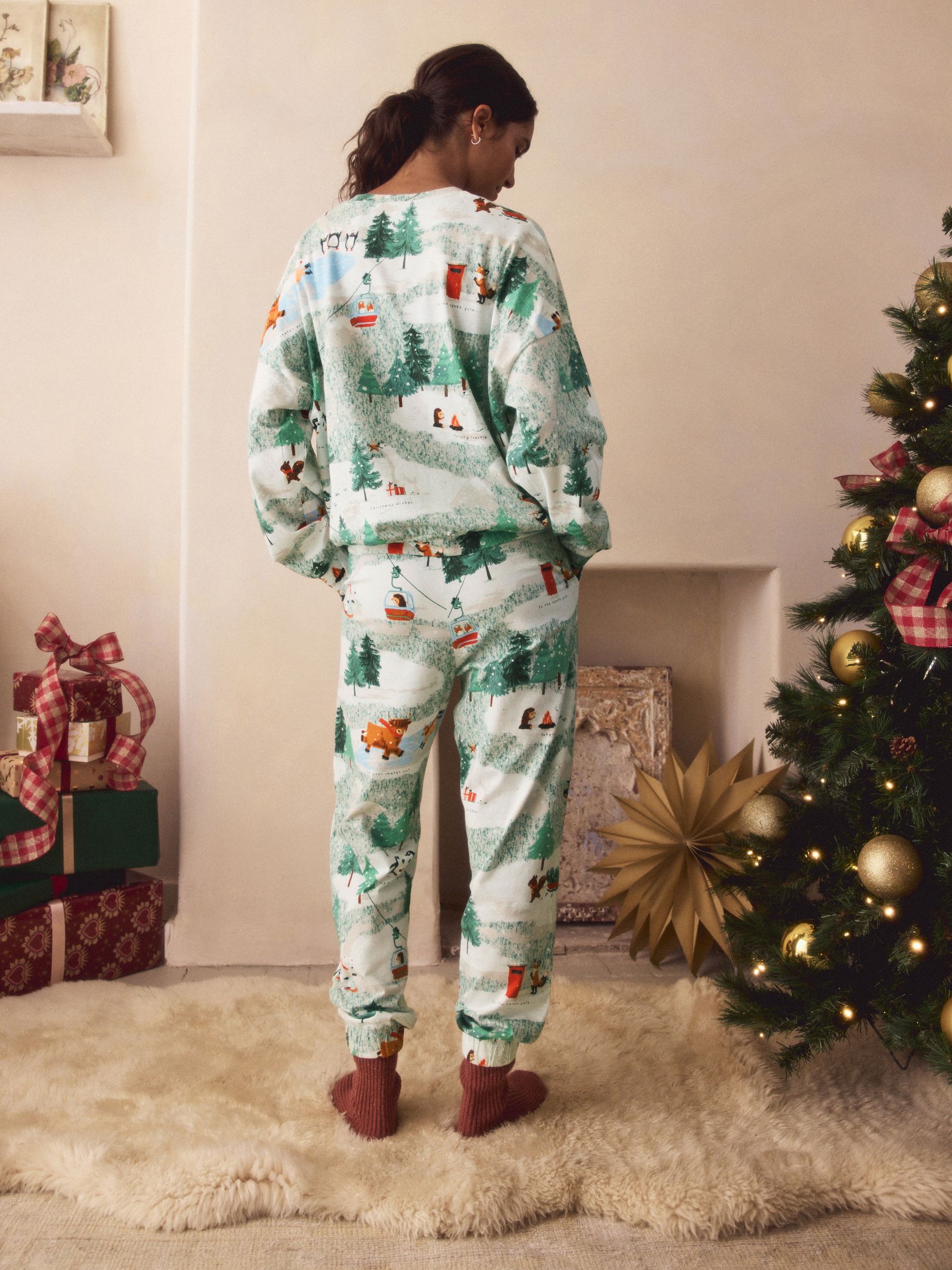 Buy Green Snow Scene Long Sleeve Gift Wrap Pyjamas from Next USA