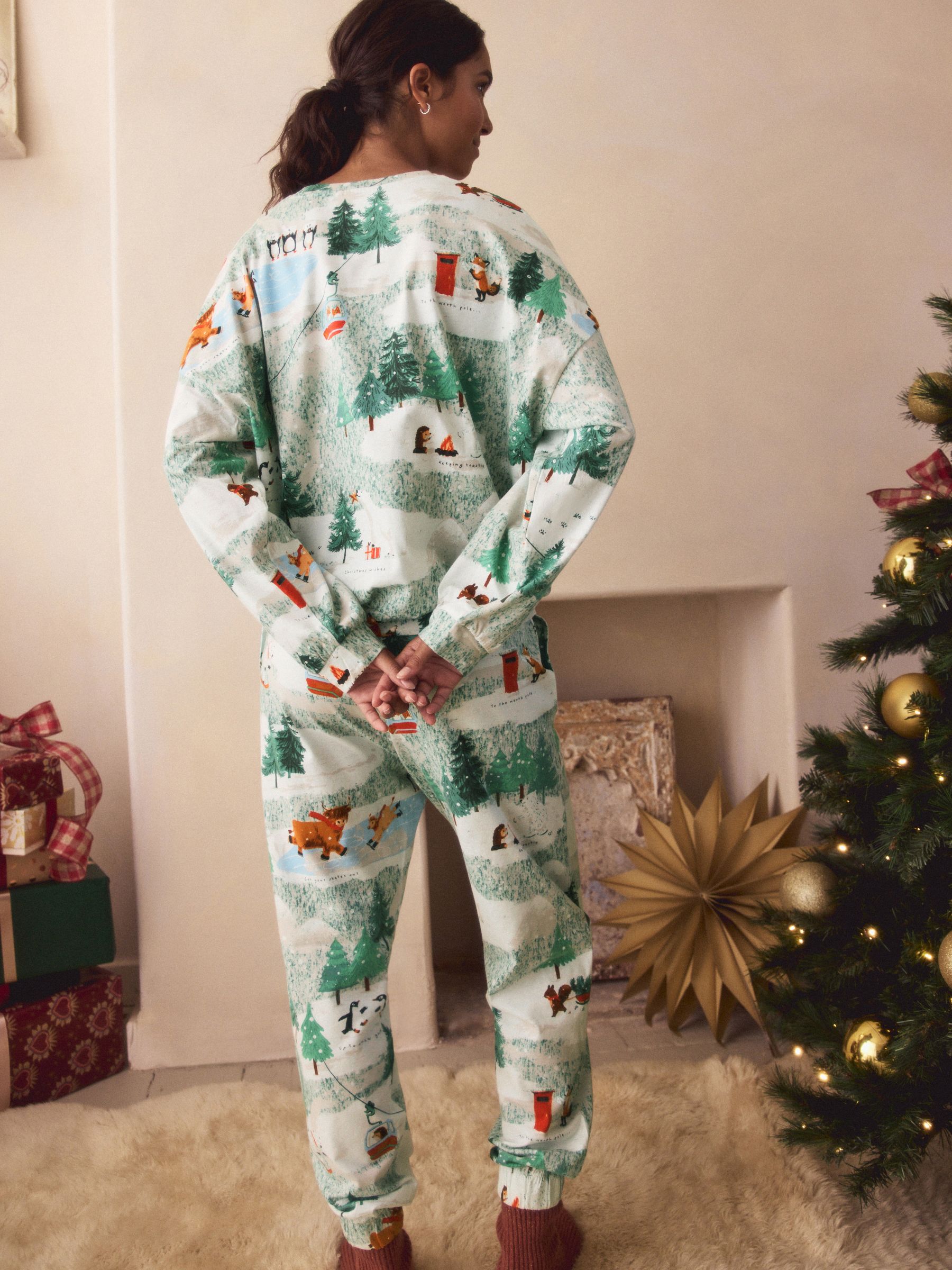 Buy Green Snow Scene - Long Sleeve Gift Wrap Pyjamas from Next Kuwait