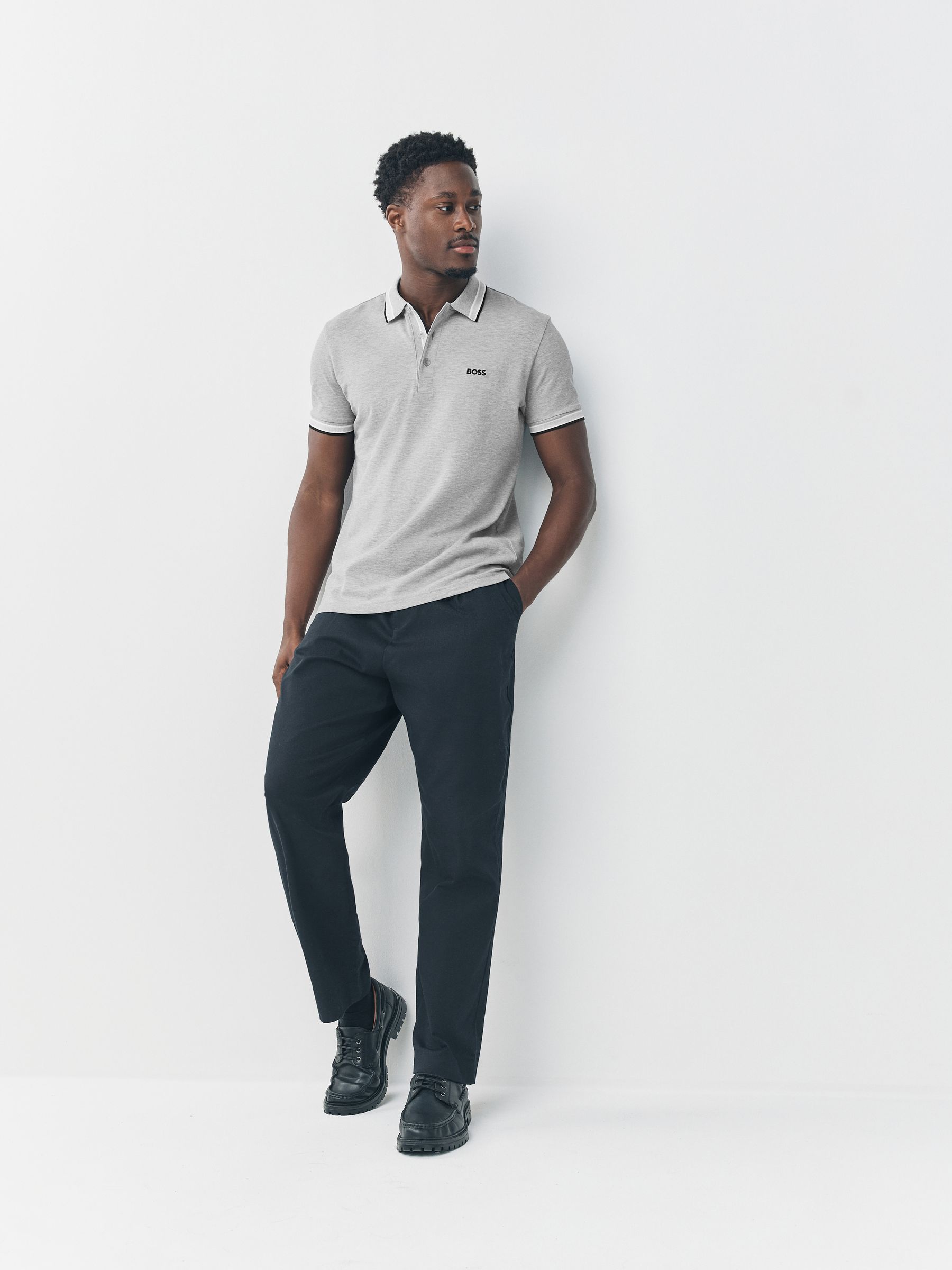 Buy BOSS Silver Regular Fit Paddy Tipped Collar Polo Shirt from the ...
