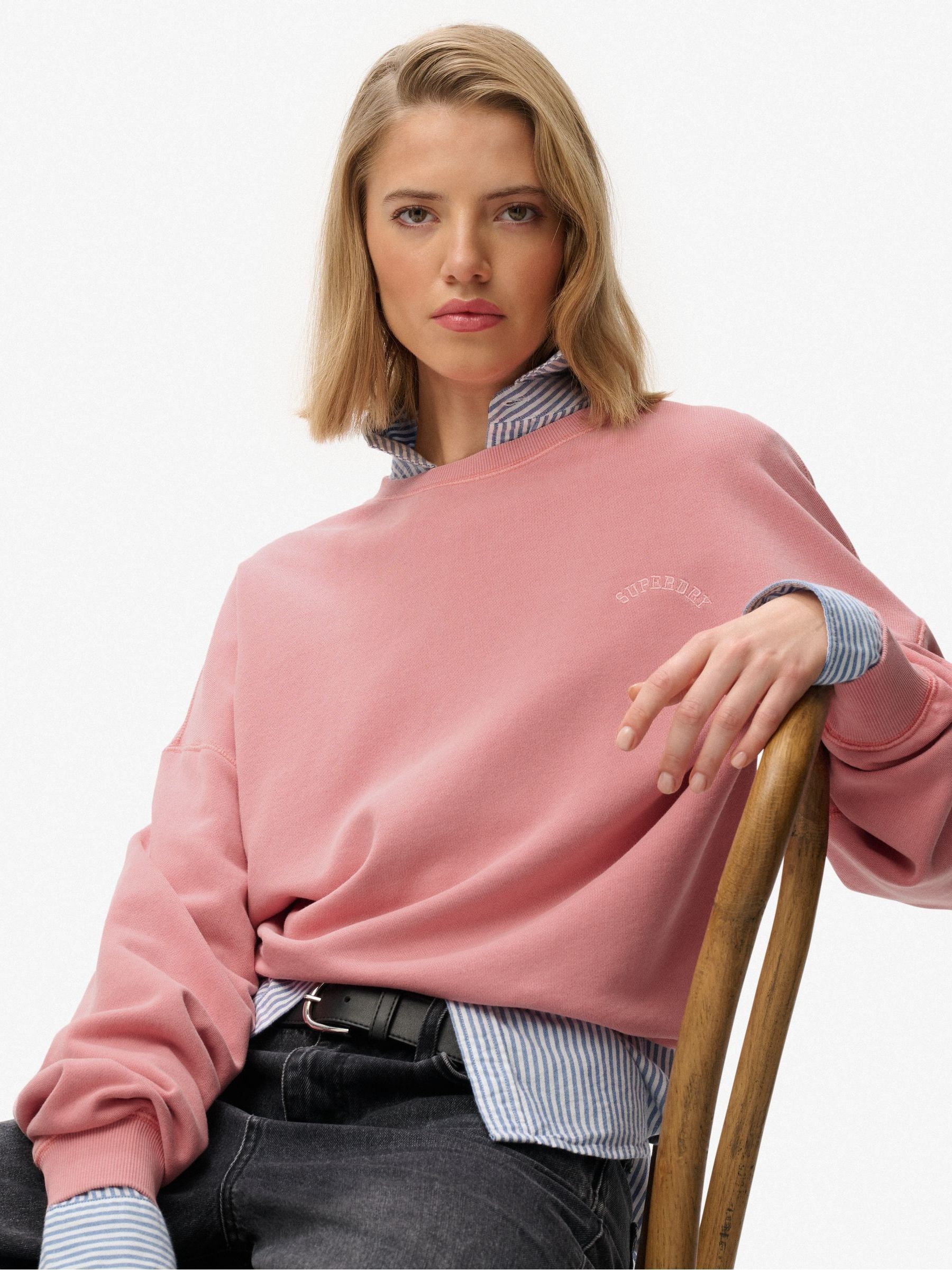 Buy Superdry Pink Essential Logo Garment Dyed Crew Sweatshirt from Next ...