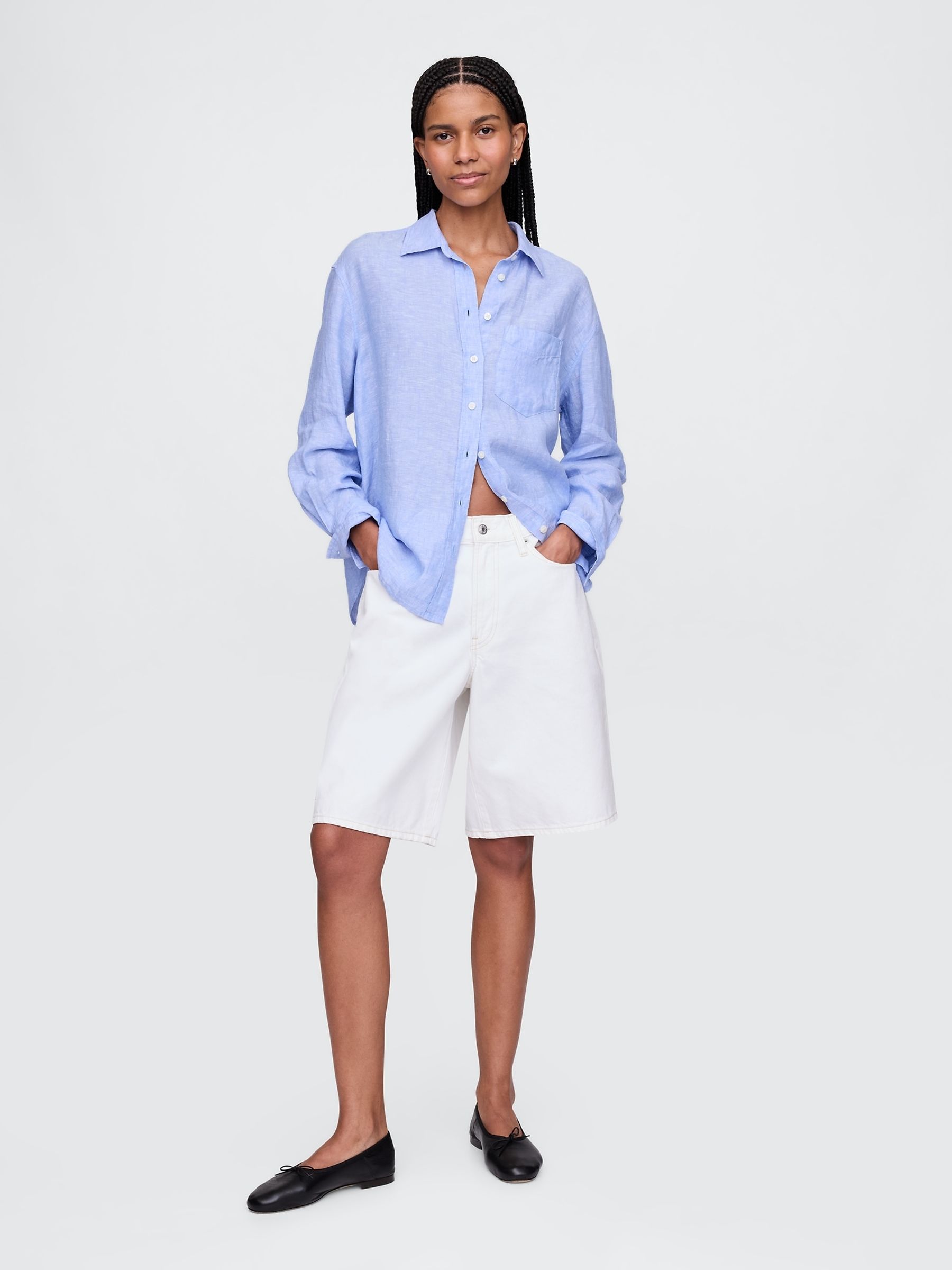 Buy Gap Blue 100% Linen Button Down Long Sleeve Oversized Shirt from ...