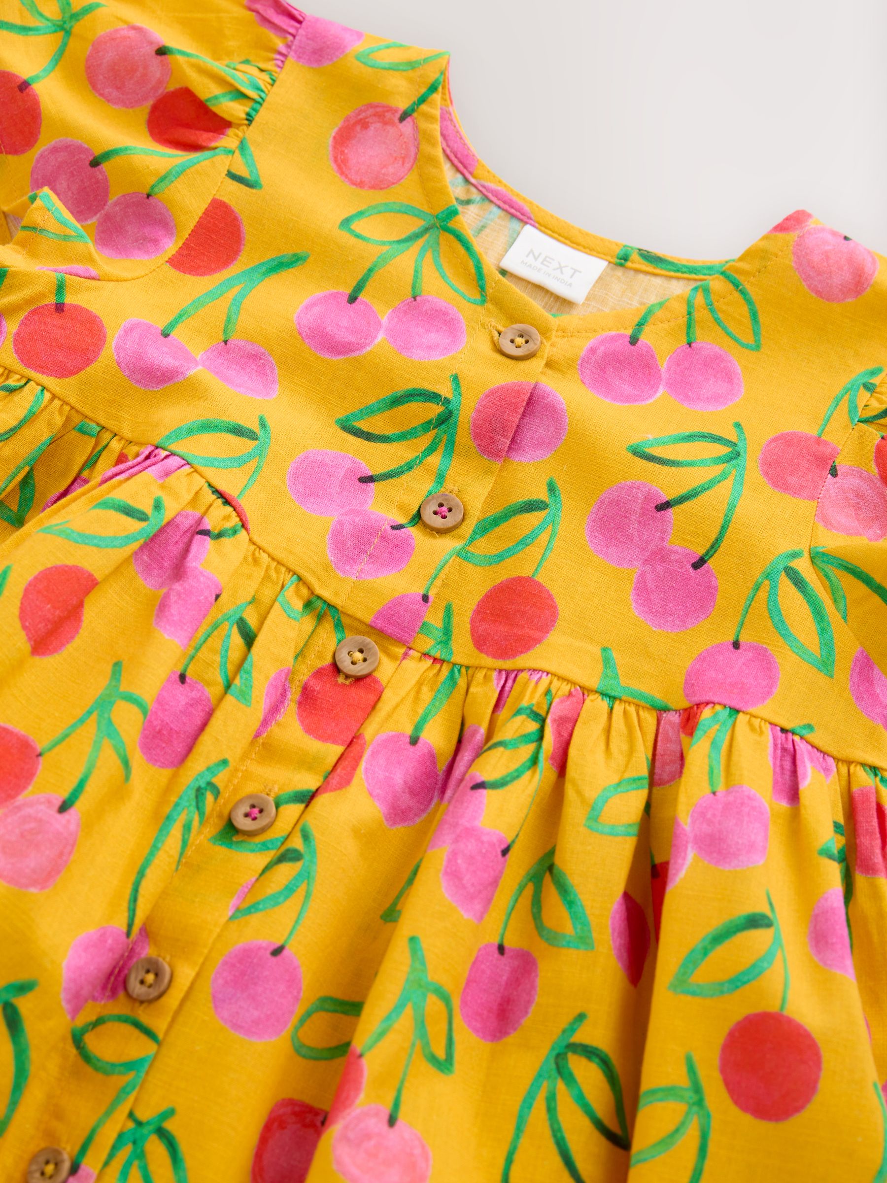 Buy Ochre Yellow Cherry Print Button Up Summer Dress (3mths-8yrs) from ...