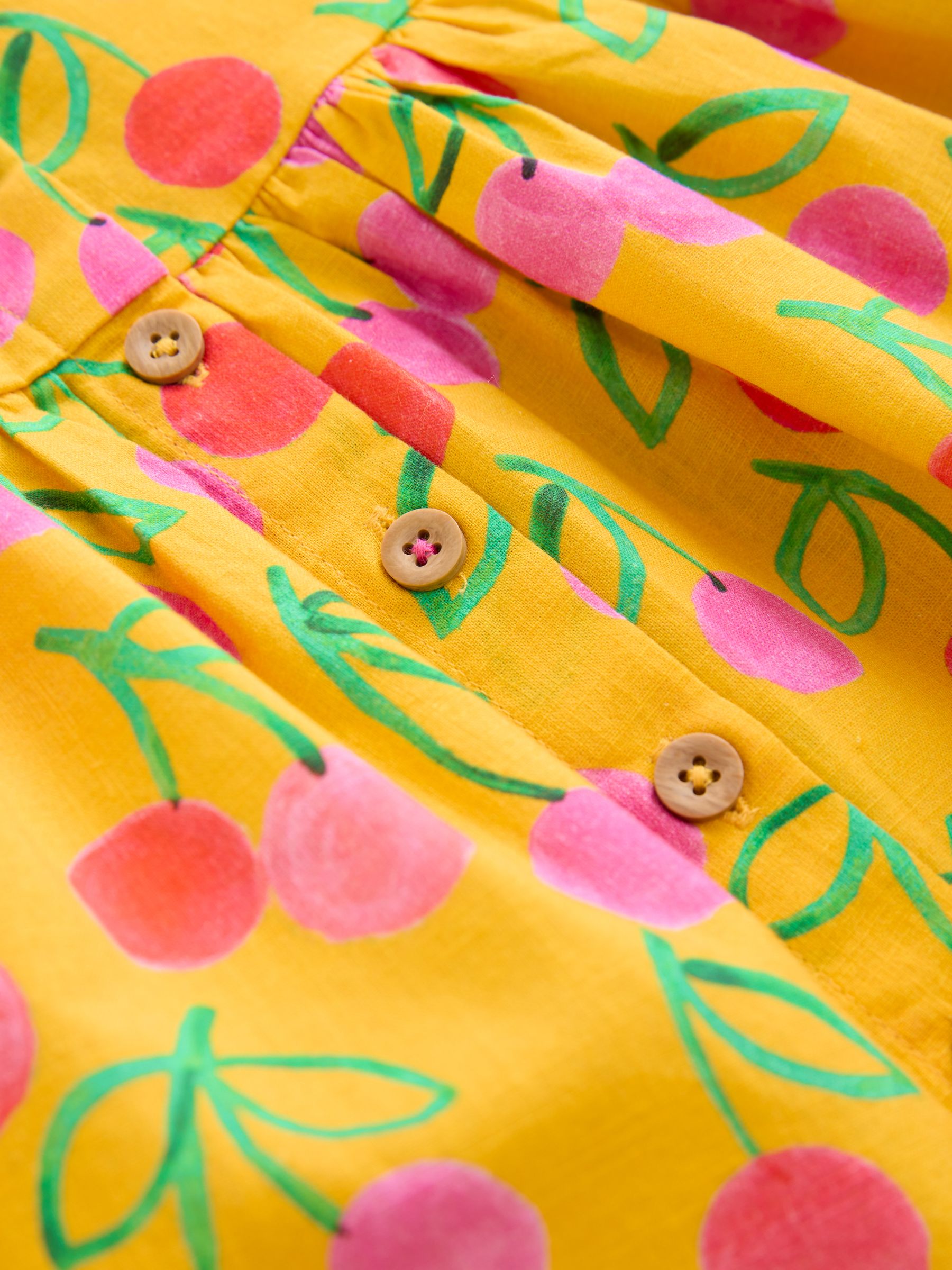 Buy Ochre Yellow Cherry Print Button Up Summer Dress (3mths-8yrs) from ...