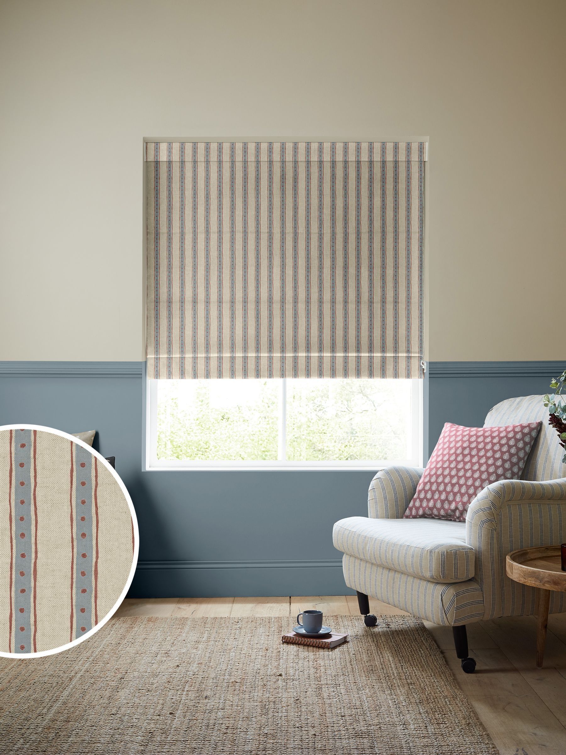 Buy Emily Bond Blue Block Printed Stripe Made to Measure Roman Blind ...