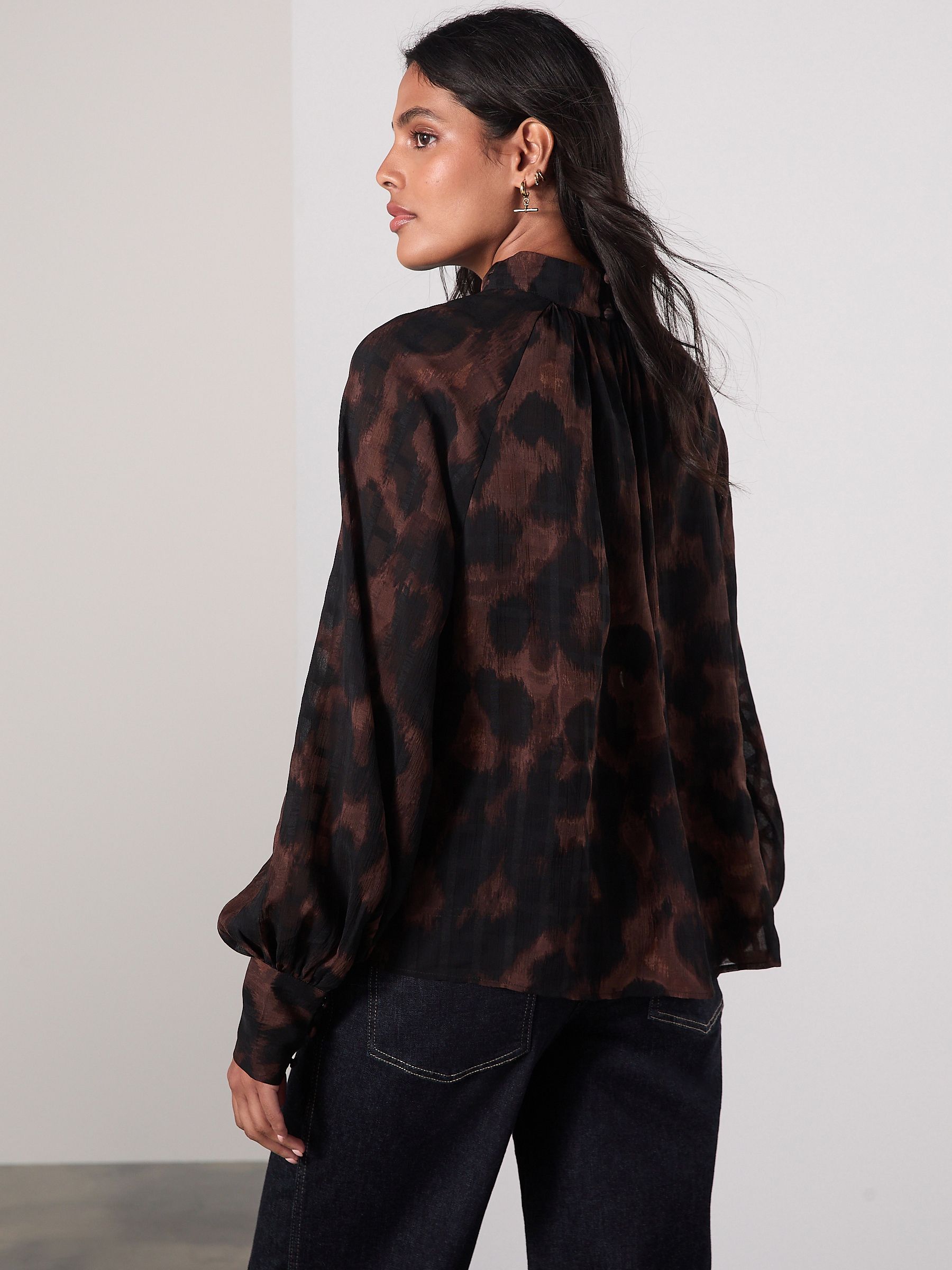 Buy Animal Print Long Sleeve High Neck Blouse from Next Kuwait