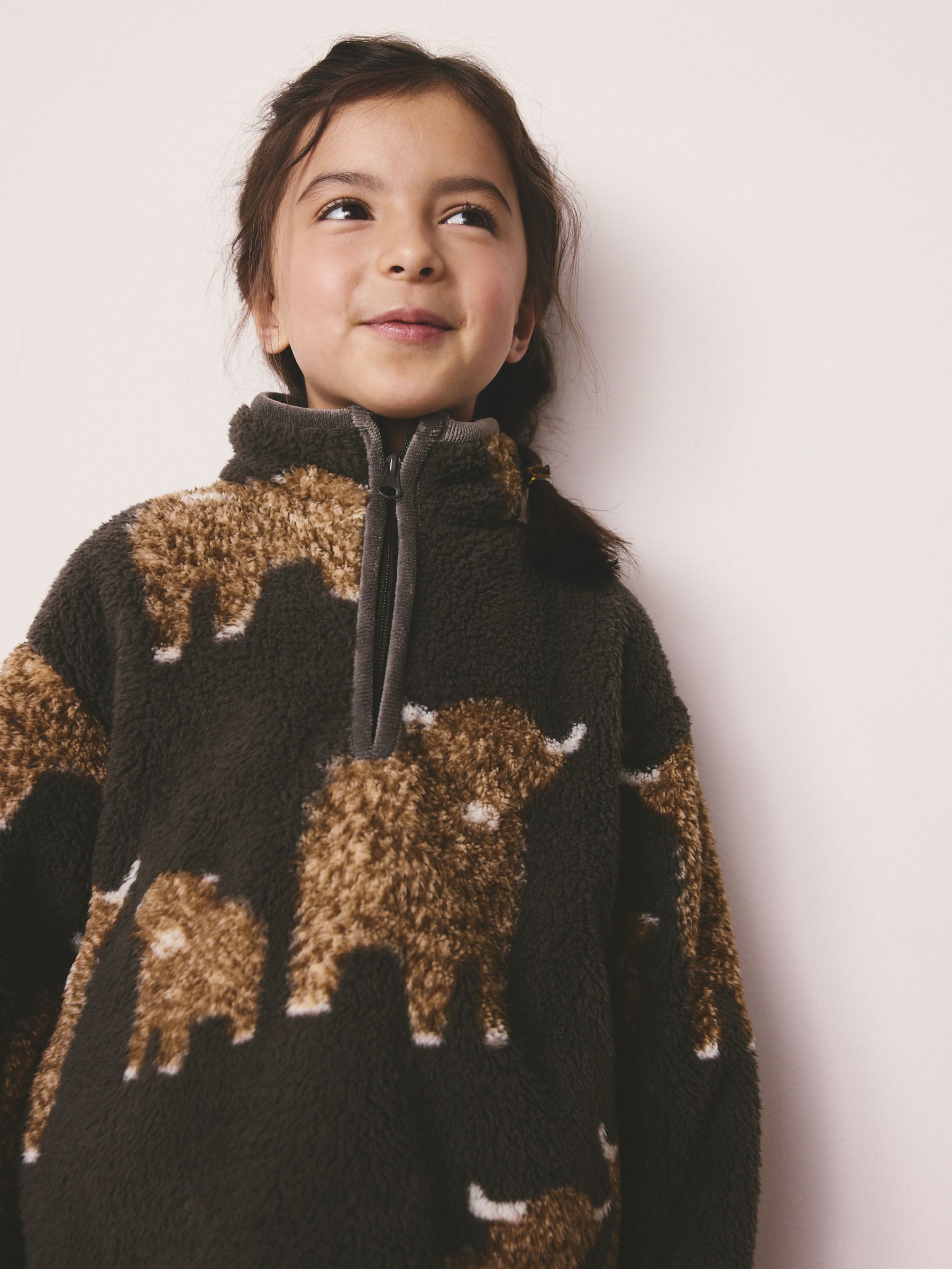 Buy Charcoal Grey Hamish The Highland Cow Matching Family Borg Zip Neck ...