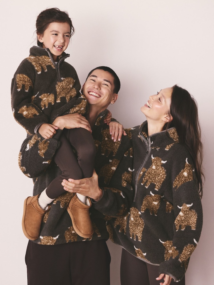 Buy Charcoal Grey Hamish The Highland Cow Matching Family Borg Zip Neck ...