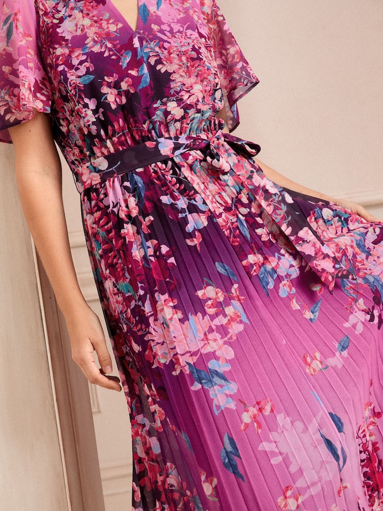 Buy Love & Roses Pink Floral Print V-Neck Pleated Midi Dress from Next USA