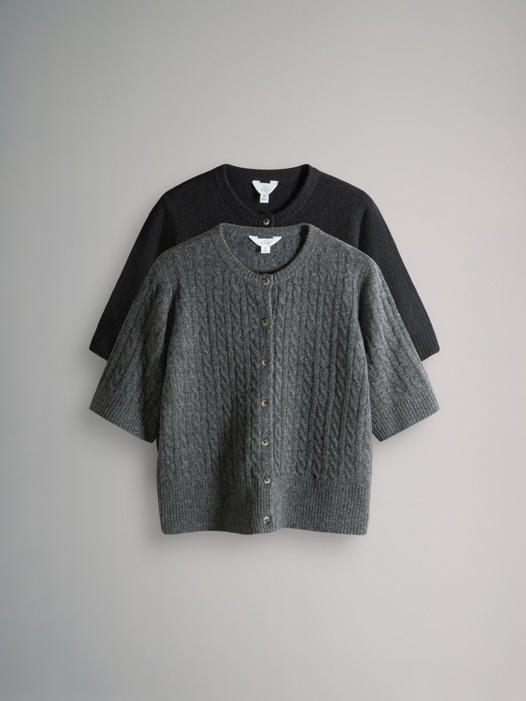 Buy The Set 2 Pack Knitted Short Sleeve Cardigans With Wool Charcoal ...